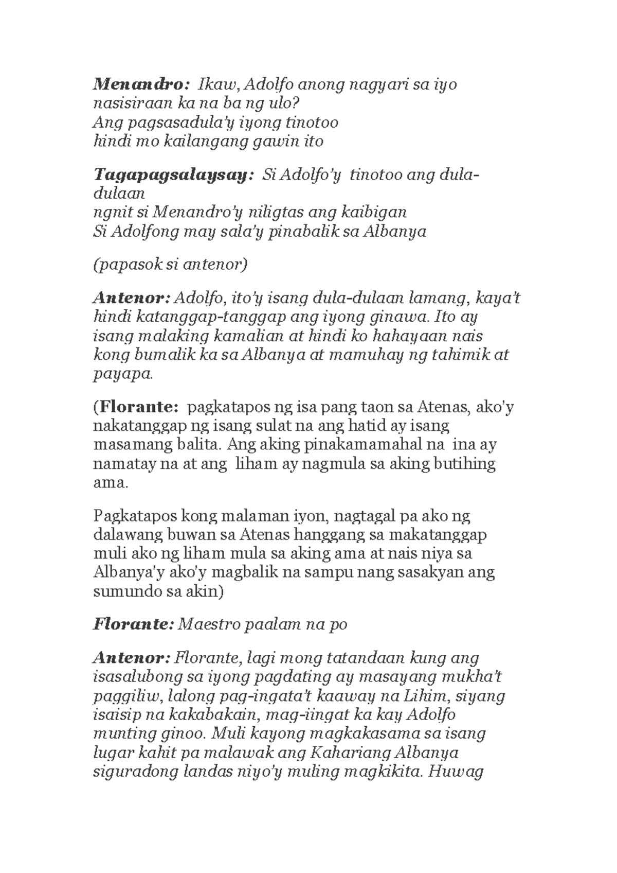 Filipino Script - Menandro: Ikaw, Adolfo anong nagyari sa iyo ...