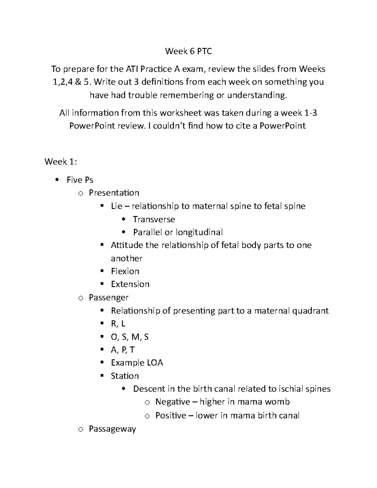 Week 6c PTC-1 - Pass to class week 6 - Week 6 PTC To prepare for the ...