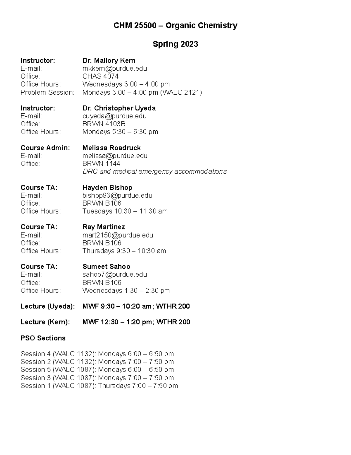 CHEM 25500 syllabus - CHM 25500 – Organic Chemistry Spring 2023 ...
