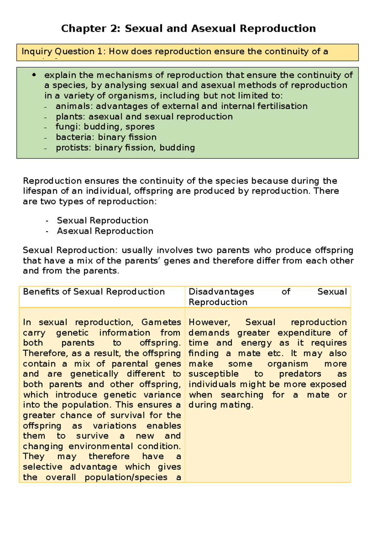 Biology MOD 5 Inquiry 1 hsc - Chapter 2: Sexual and Asexual ...