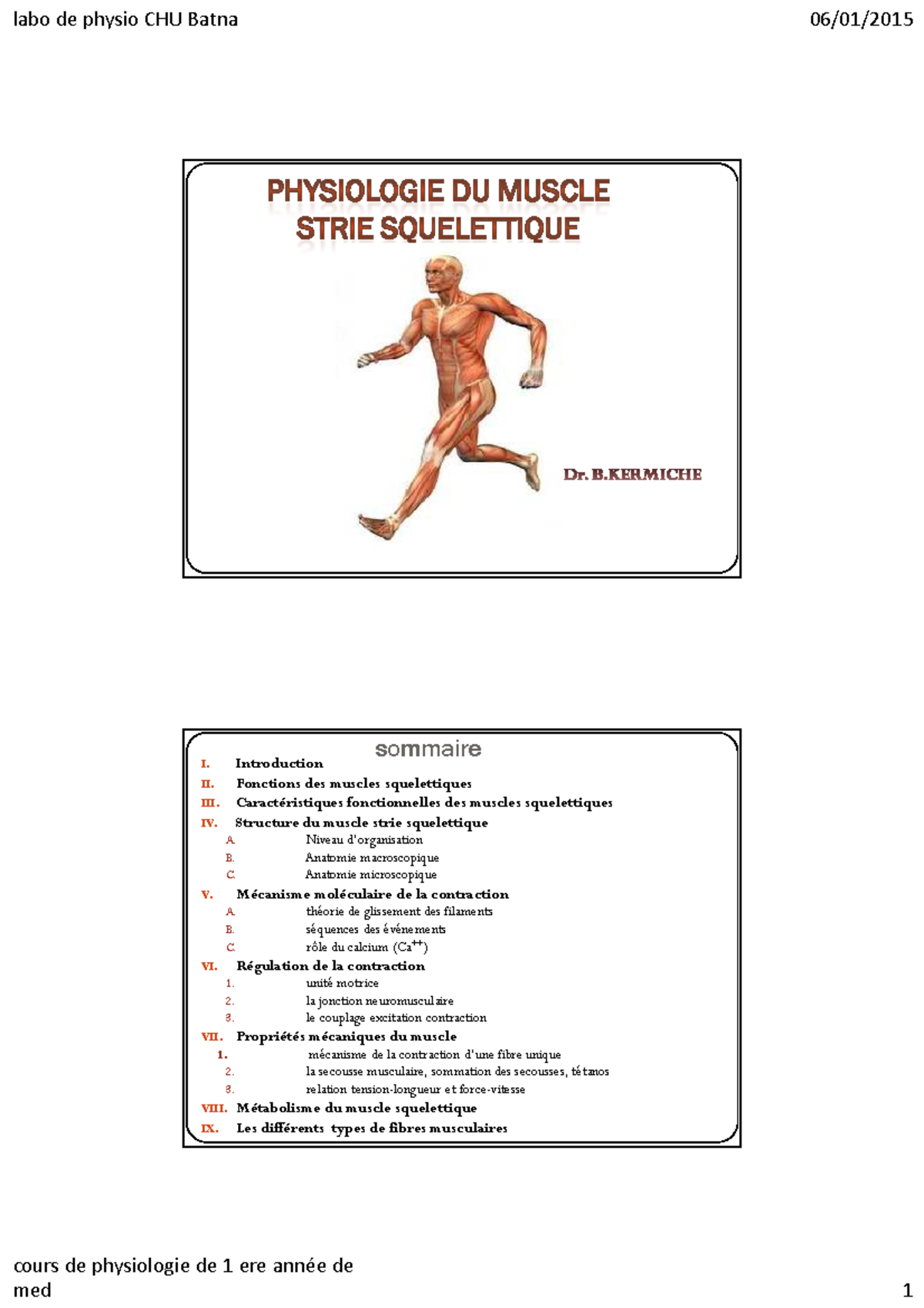 Physio 1an 05 physiologie du muscle strie-kermiche - cours de physiologie de 1 ere année de I ...