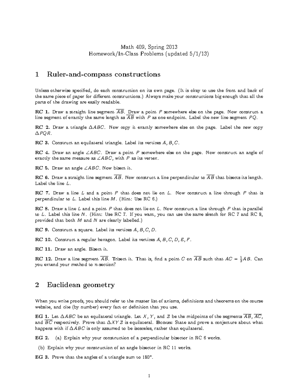 Practical - Homework in class problems with answer - Math 409, Spring ...