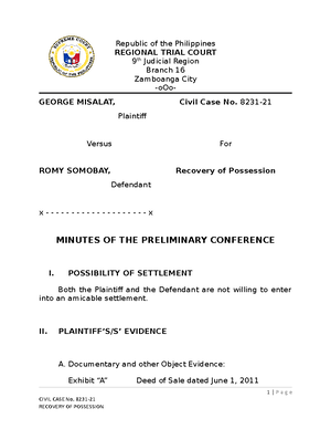 Pre Trial Order and Minutes of Pre Trial Template 2021 - Republic of ...