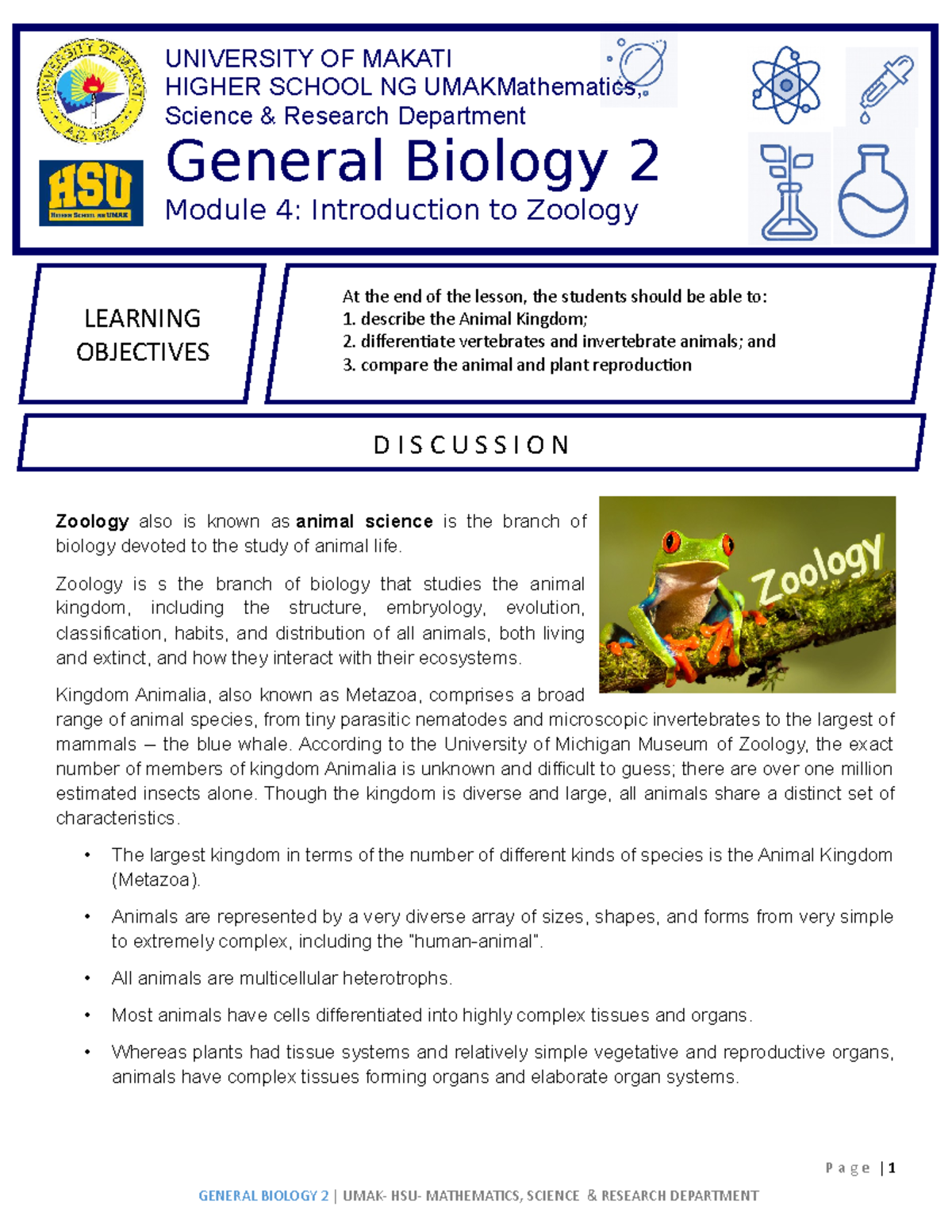 Genbio 2 Module 4 Intro TO Zoology - Zoology also is known as animal ...