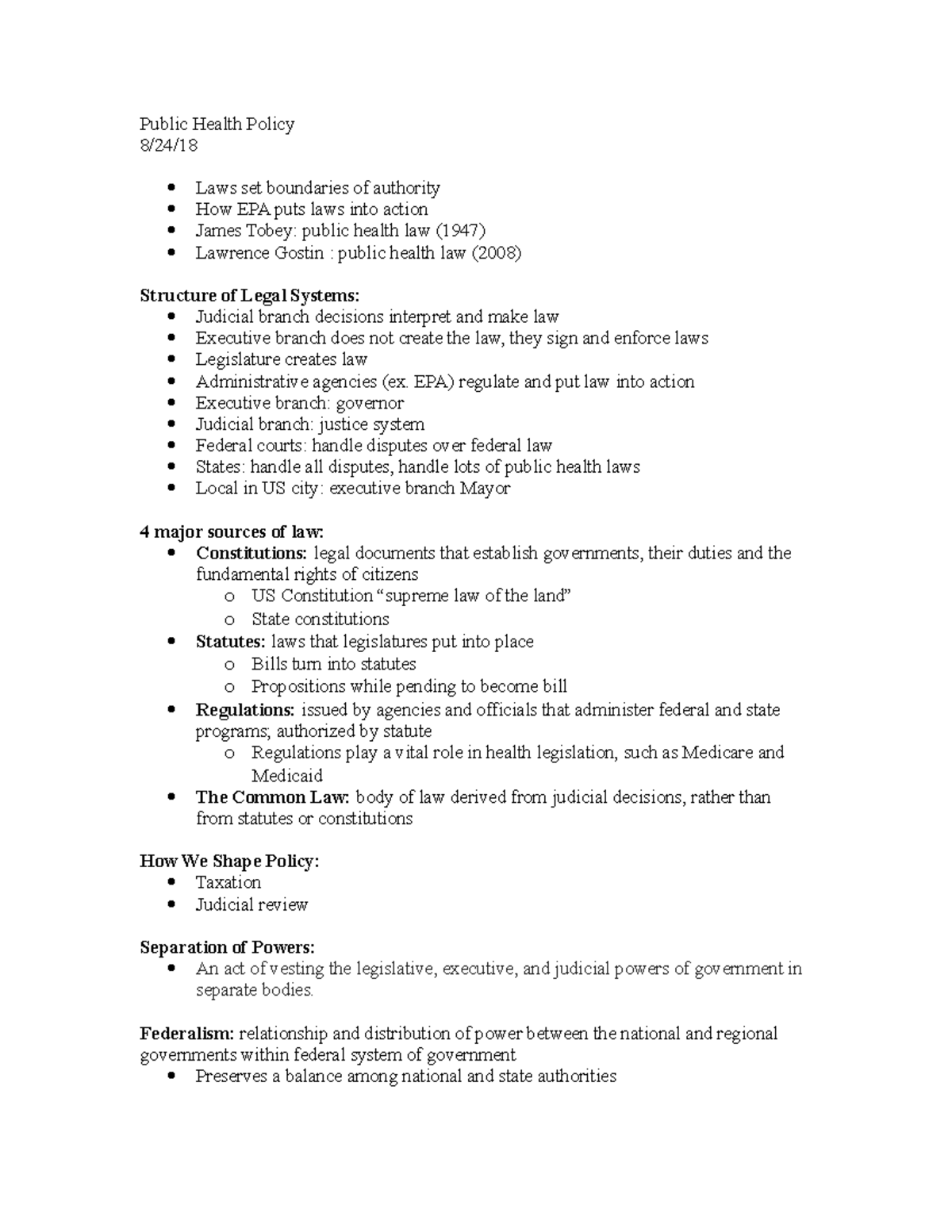 Public Health Policy lecture 1 - Public Health Policy Laws set ...