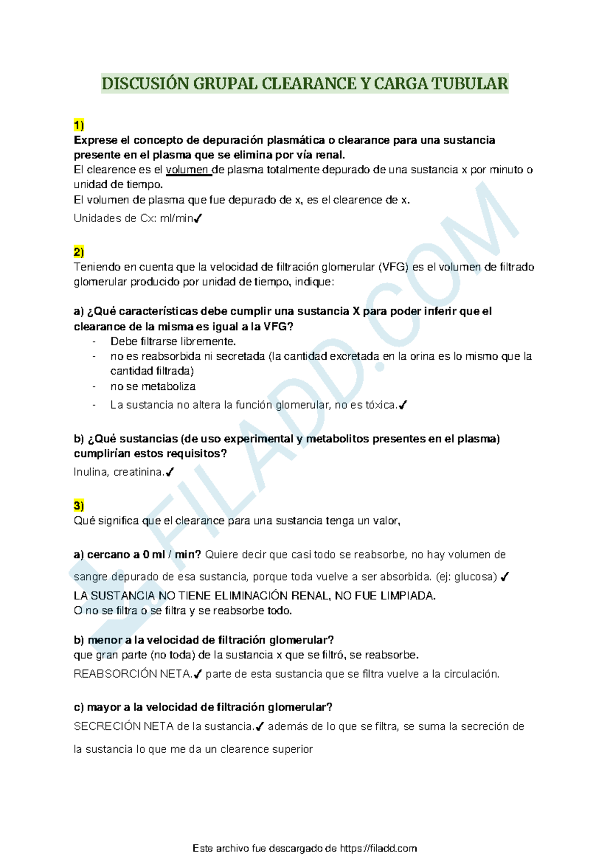 Discusion Grupal Clearance Y Carga Tubular - DISCUSIÓN GRUPAL CLEARANCE ...