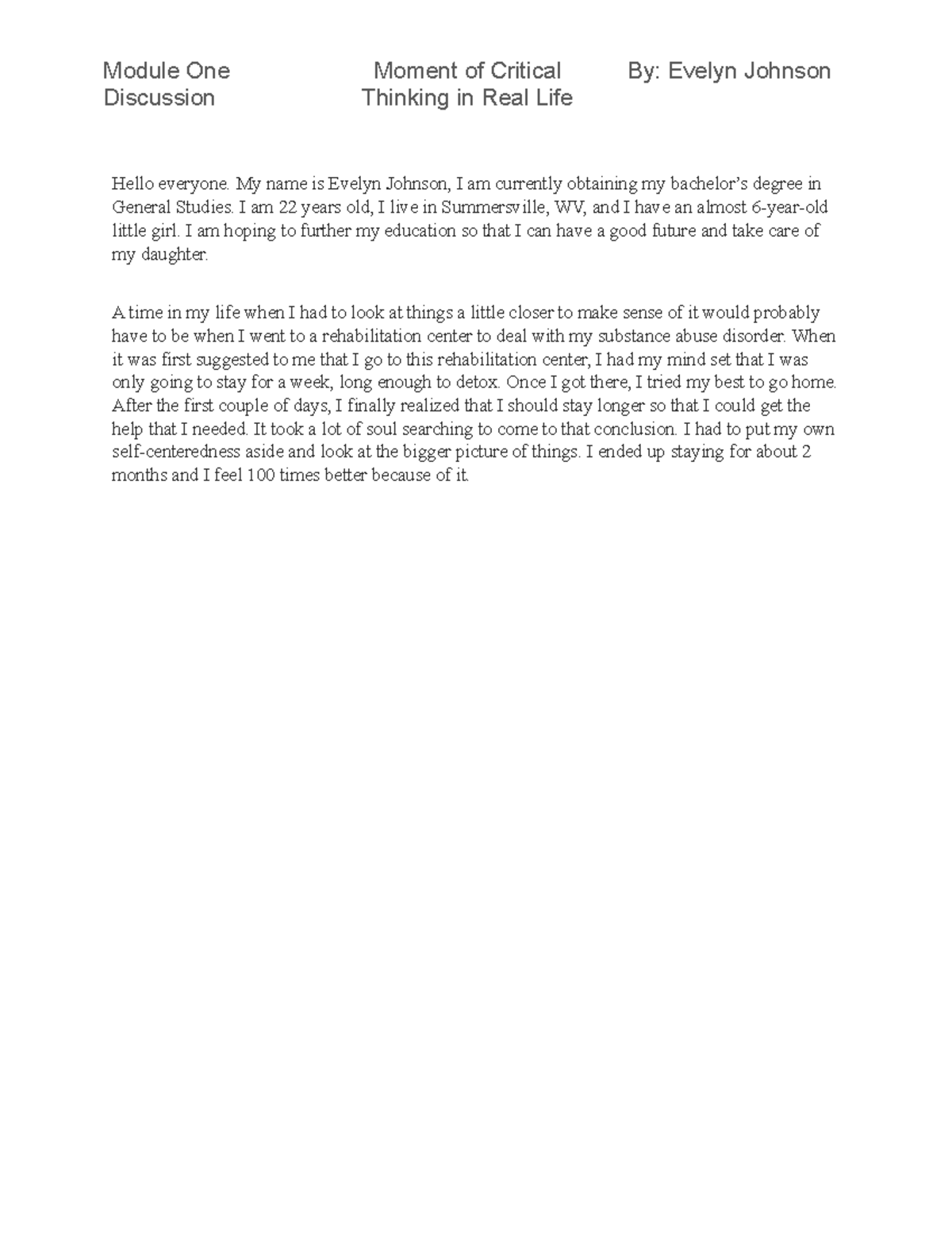 Module One Discussion-Moment of Critical Thinking in Real Life - Module ...