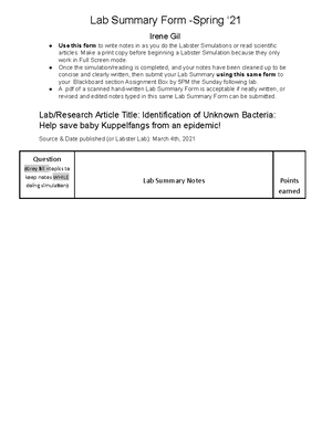 Lab Summary Form - Control of Microbial Growth - Studocu