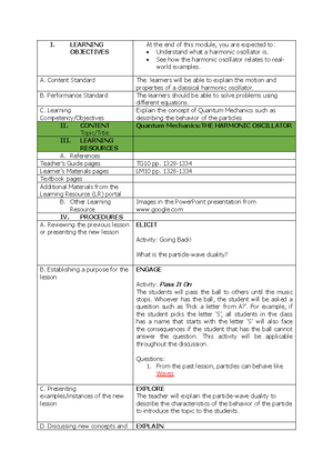 Guanga 4As Harmonic Oscillator - 4A’s LESSON PLAN I. LEARNING ...