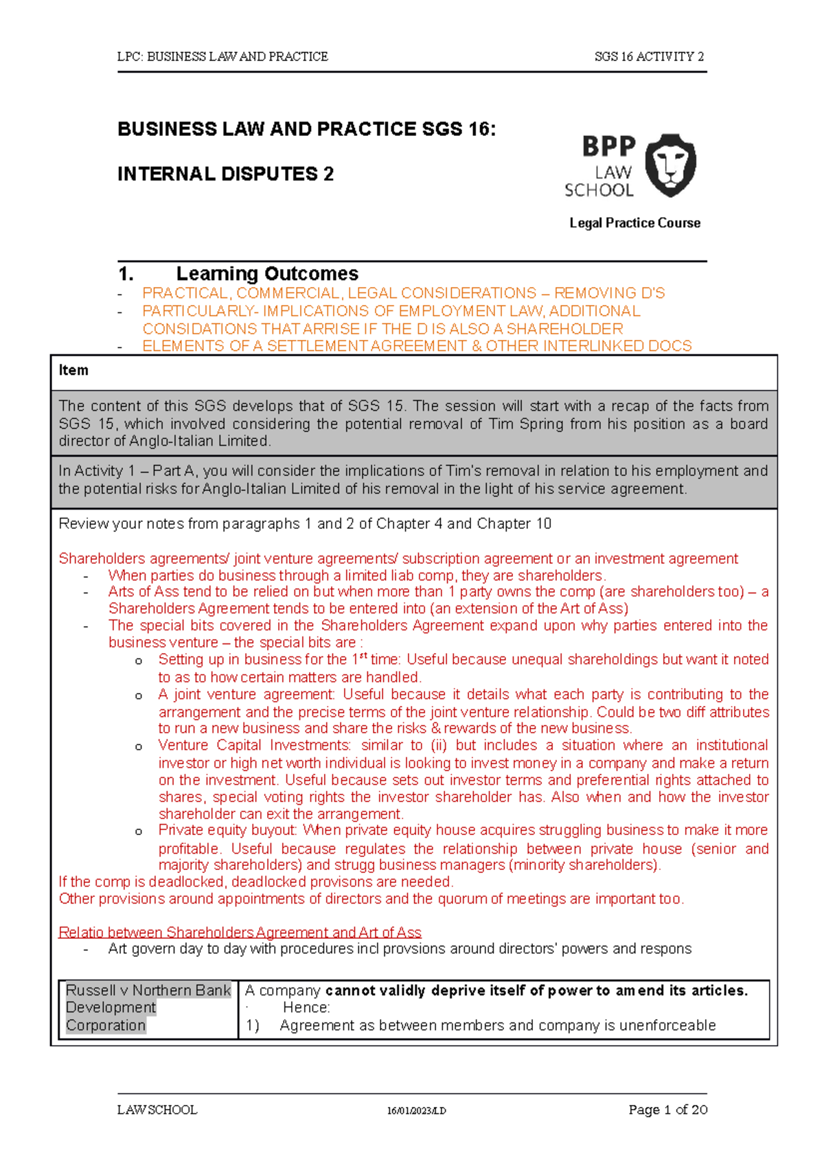 Ddddblp SGS 16 Description 22-23 - LPC: BUSINESS LAW AND PRACTICE SGS ...