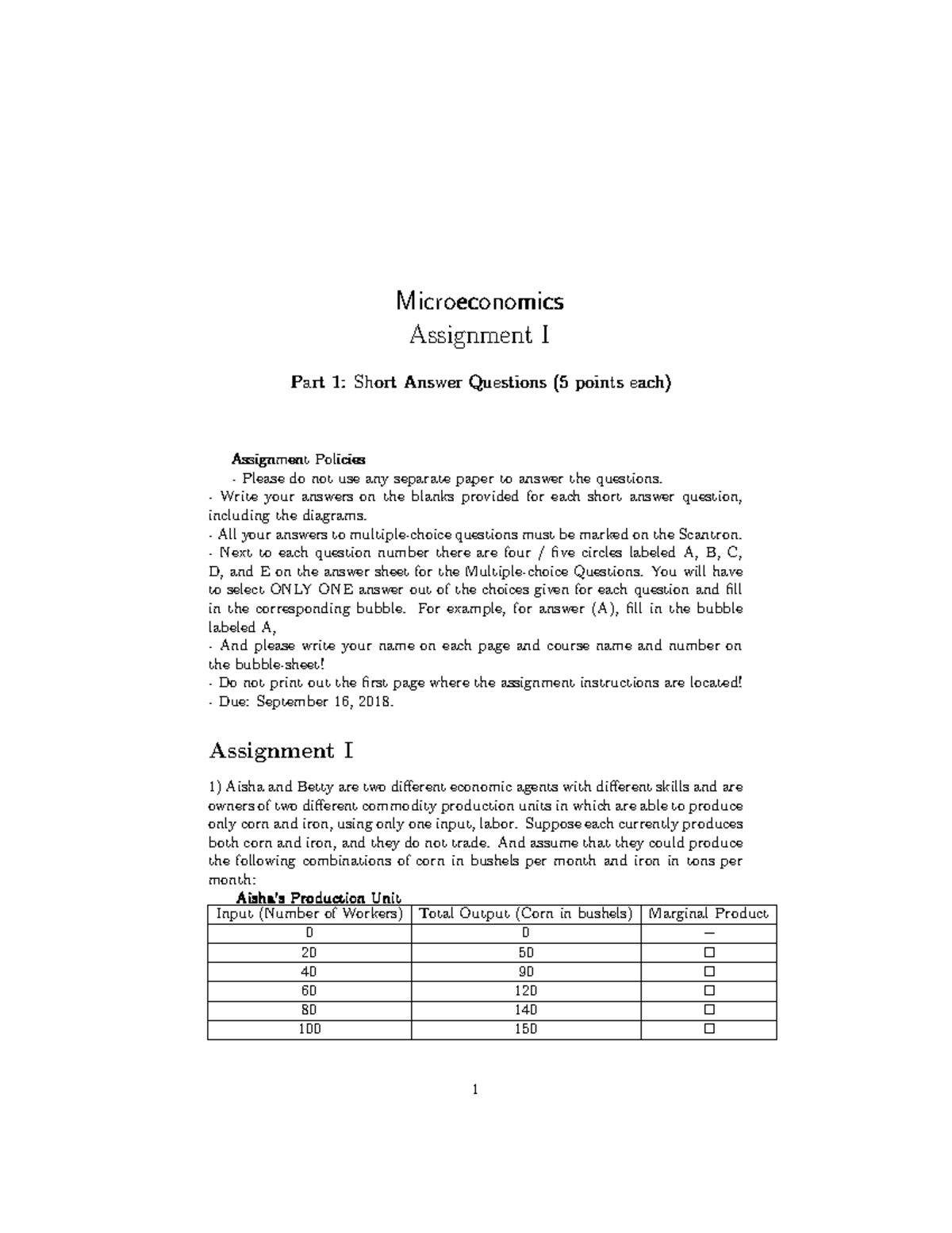 A1 - assignment#1 - MicroeconomicsMicroeconomicsMicroeconomics ...