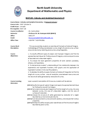 MAT 130 - Course Outline - North South University Department of ...