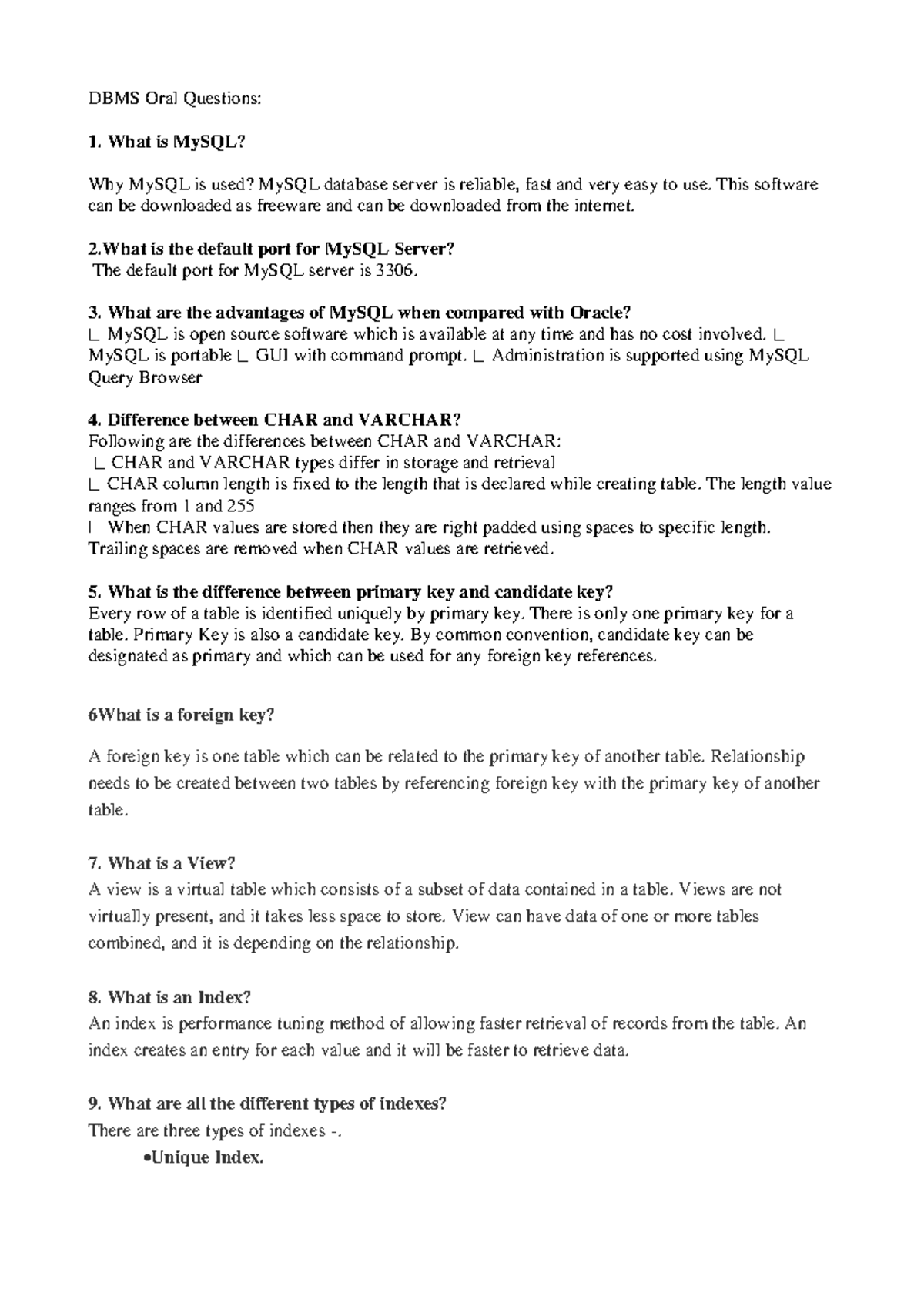 Oral Questions Dbms Lab Dbms Oral Questions What Is Mysql Why Mysql