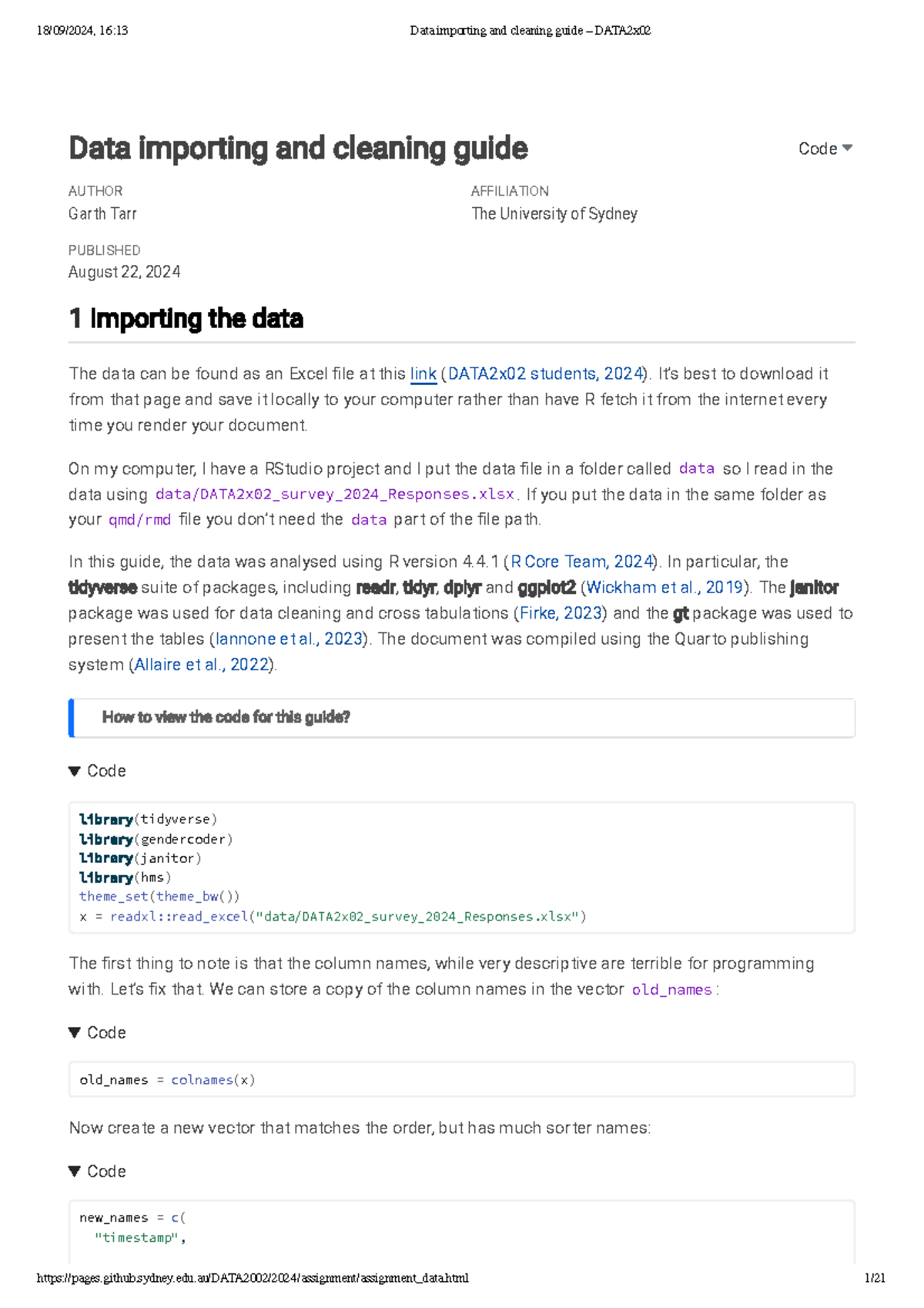 Data importing and cleaning guide – DATA2x02 - 1 Importing the data The data can be found as an ...