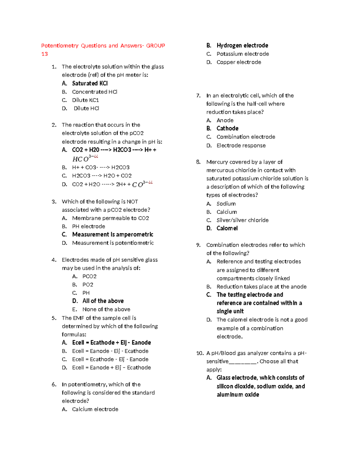 Anachemreviewer - Anachem Reviewer - Potentiometry Questions and ...