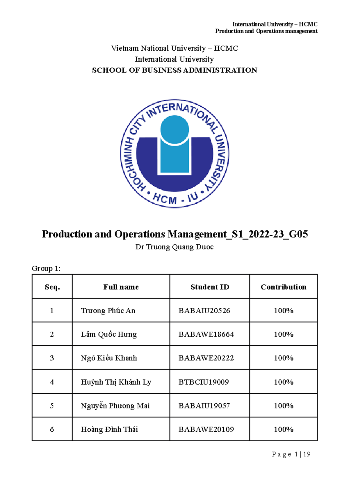 Group 1 Chapter 6 Production and Operations Management G05 - Production ...