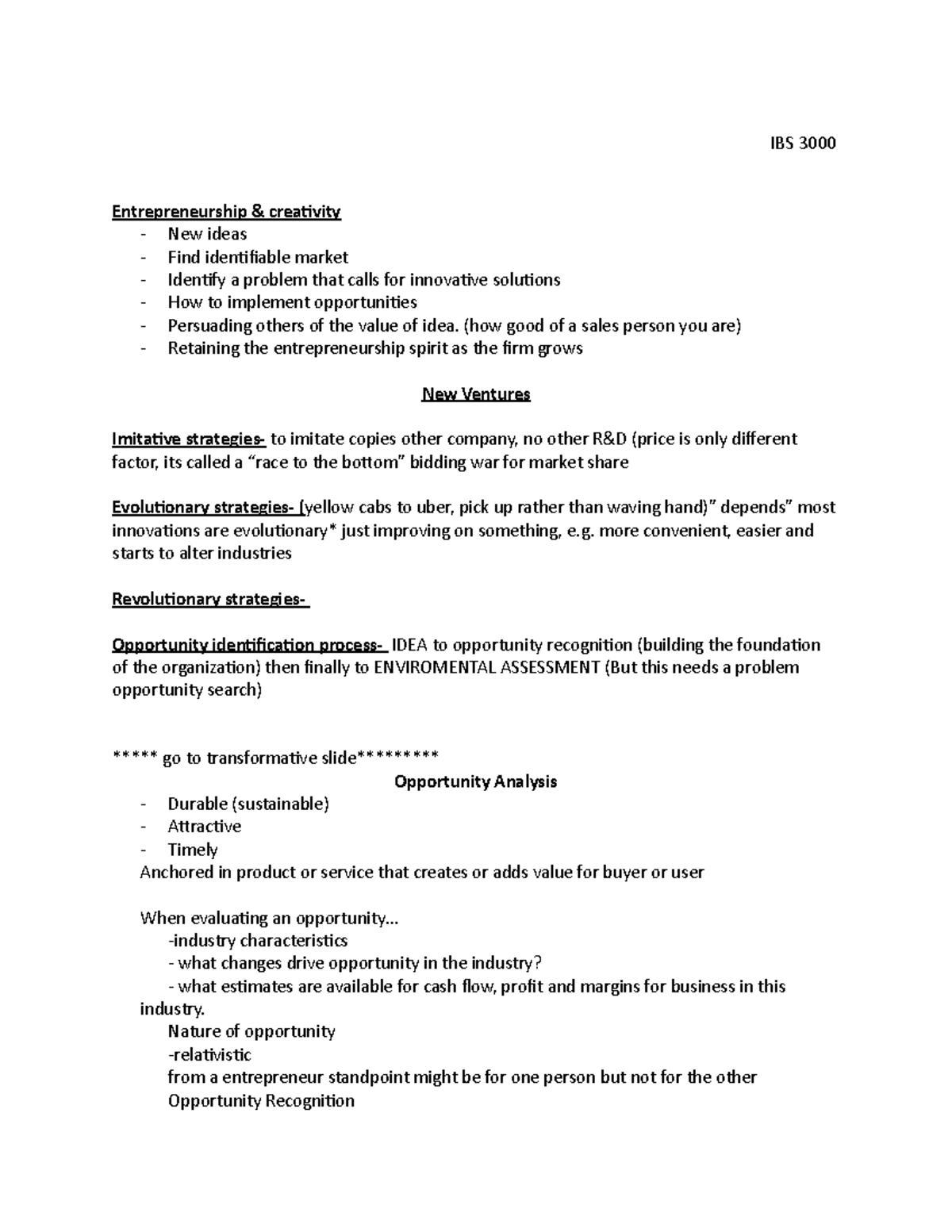 IBS 3000 Notes - IBS 3000 Entrepreneurship & creativity - New ideas ...