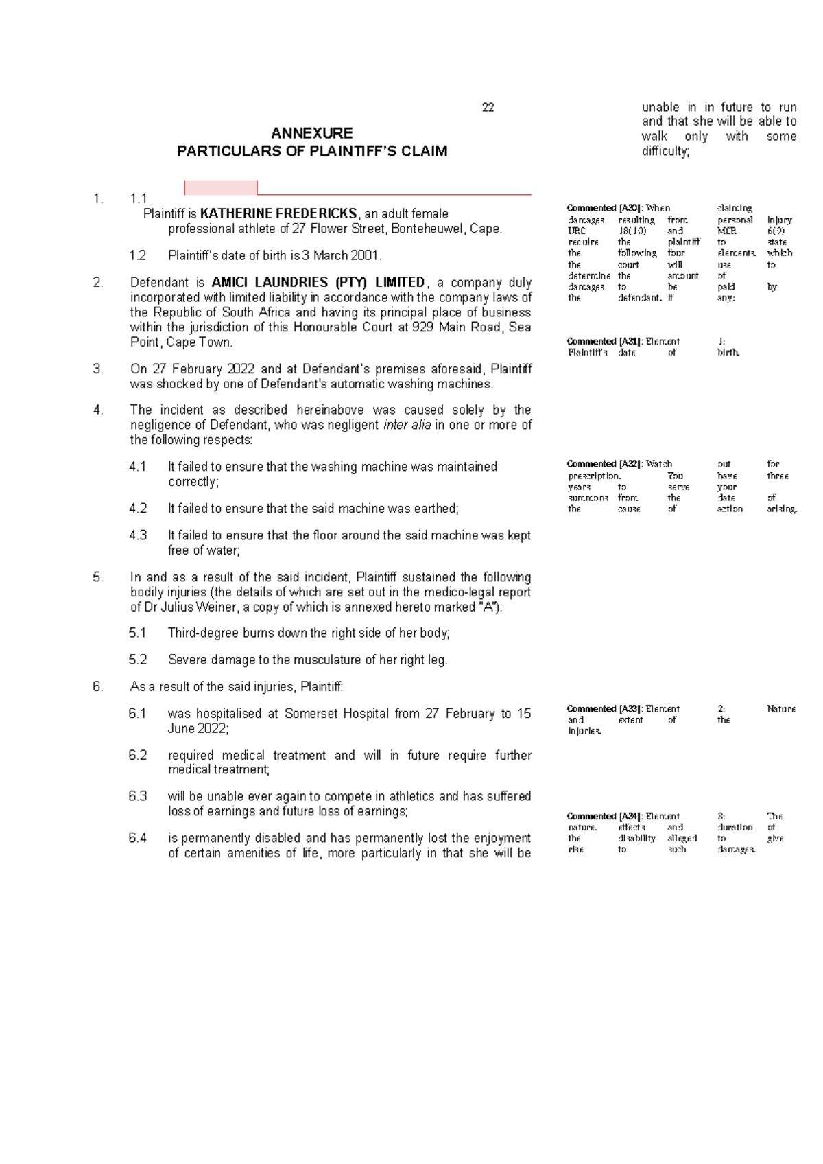 Particulars of claim - civ - 22 ANNEXURE PARTICULARS OF PLAINTIFF’S ...