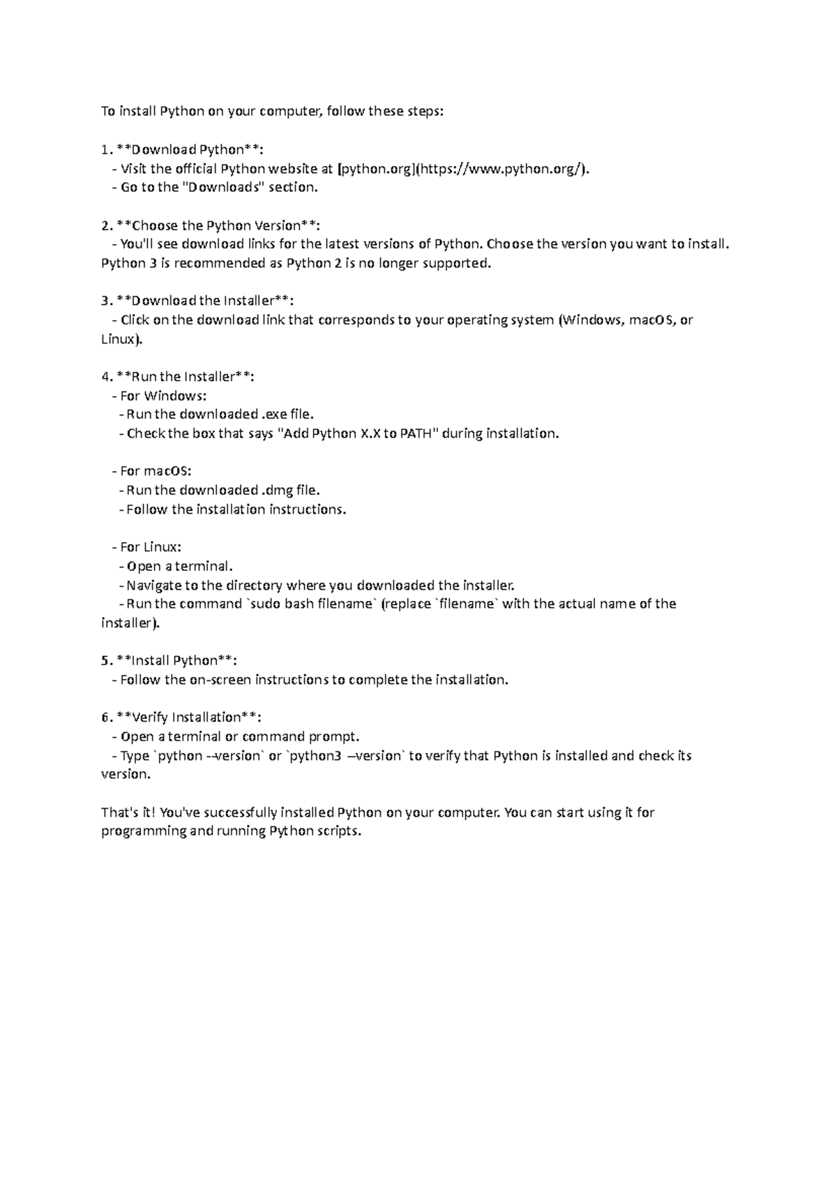 Steps To Install Python On Your Computer To Install Python On Your Computer Follow These