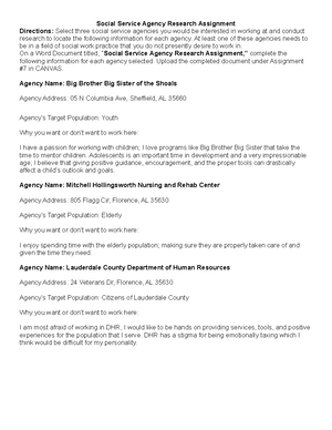 SW 199-Social Service Agency Contact Report - University of North ...