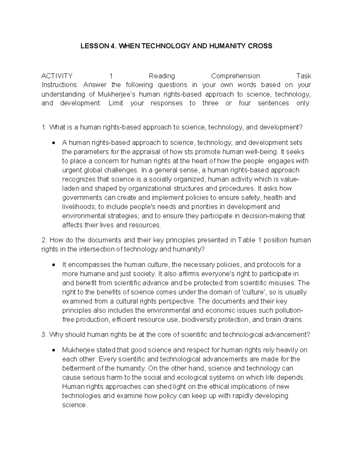 Pdfcoffee - answers key for the book sts - LESSON 4. WHEN TECHNOLOGY ...