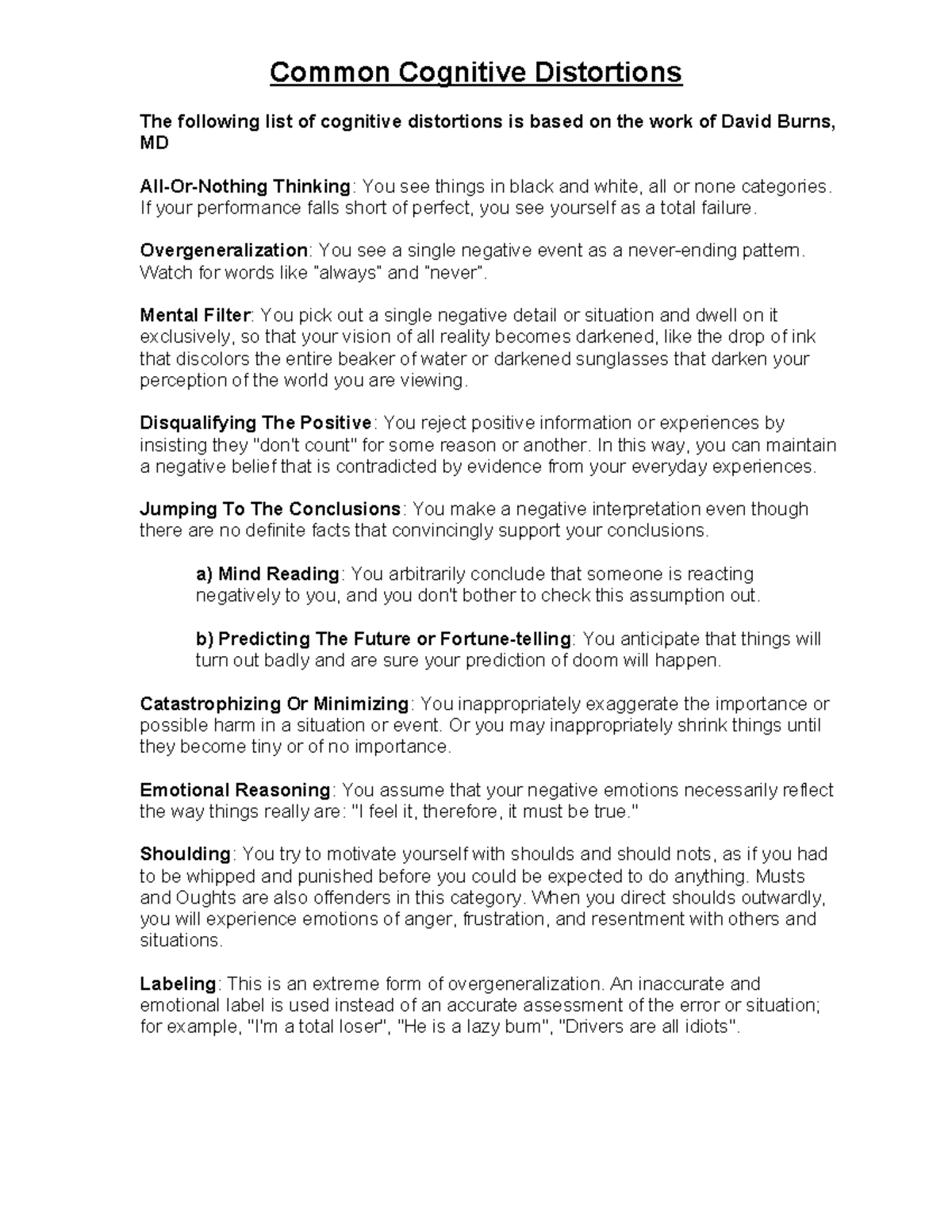 List of Common Cognitive Distortions-1 - Common Cognitive Distortions ...