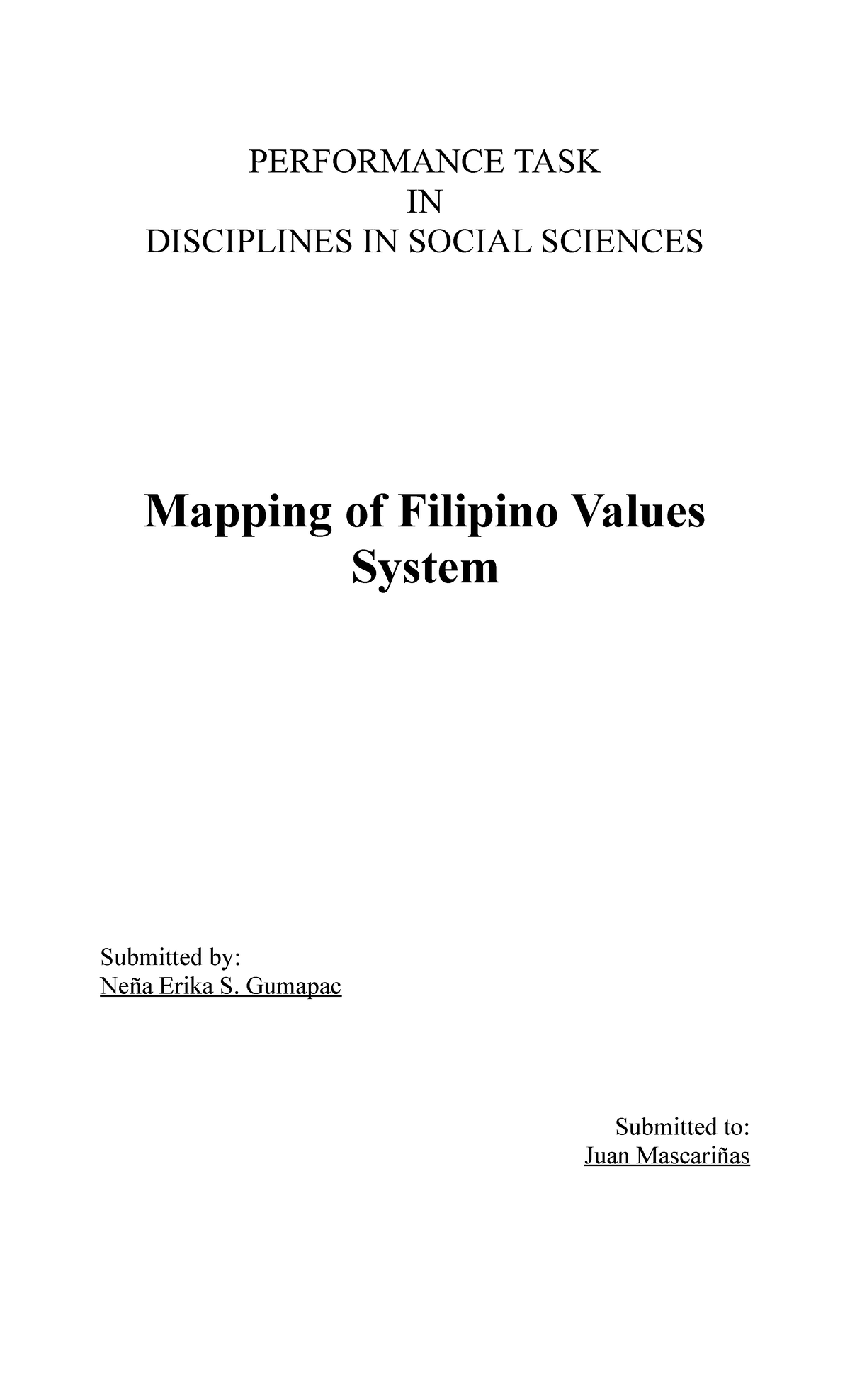 Filipino Values - PERFORMANCE TASK IN DISCIPLINES IN SOCIAL SCIENCES ...