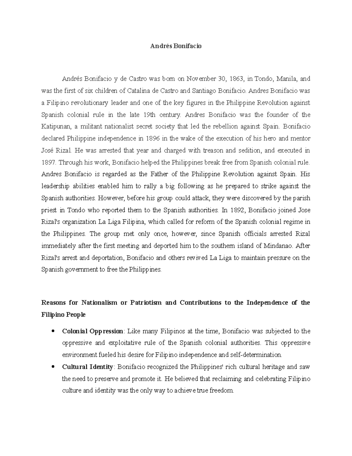 Andres-Bonifacio - Andrés Bonifacio Andrés Bonifacio y de Castro was ...