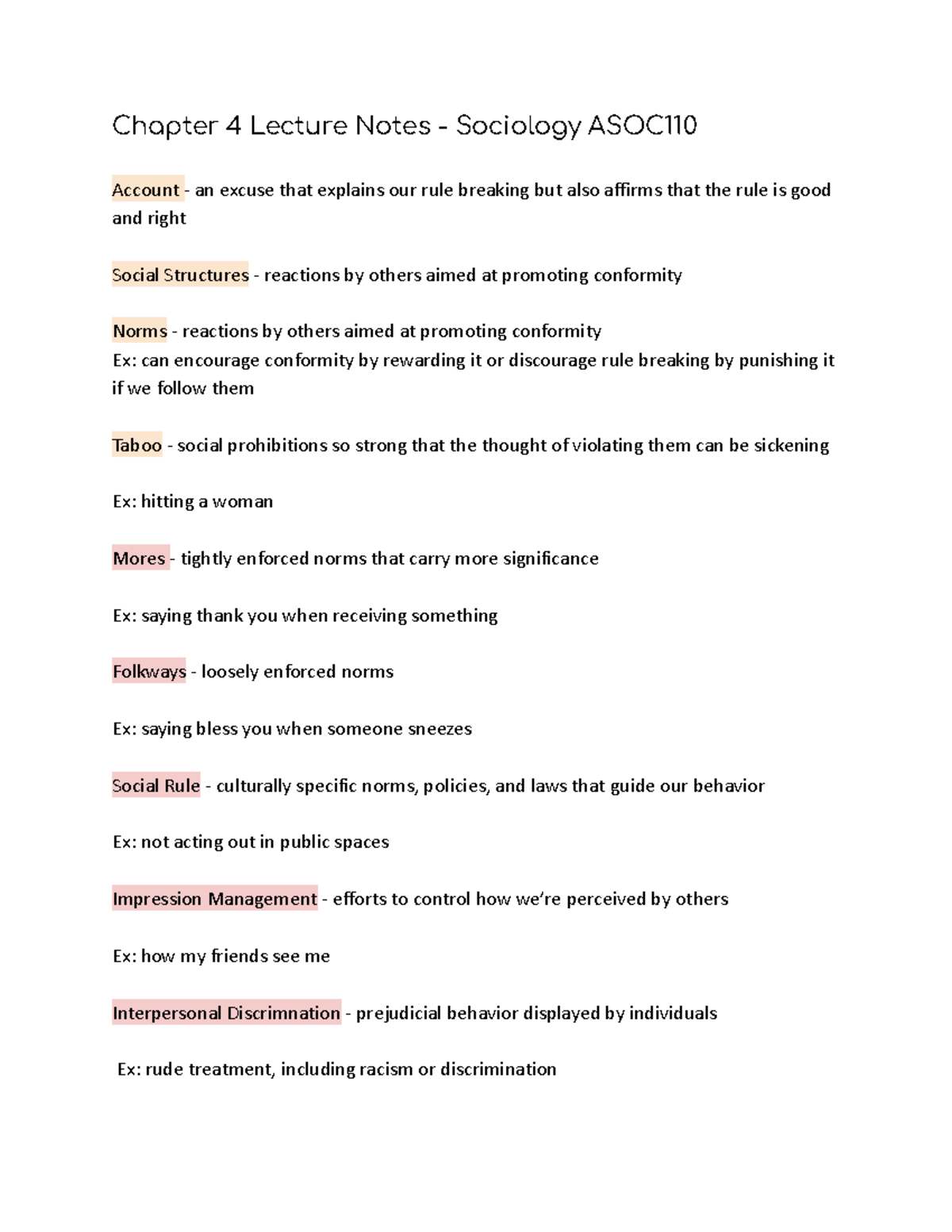 Chapter 4 Lecture Notes - Sociology ASOC110 - Chapter 4 Lecture Notes ...