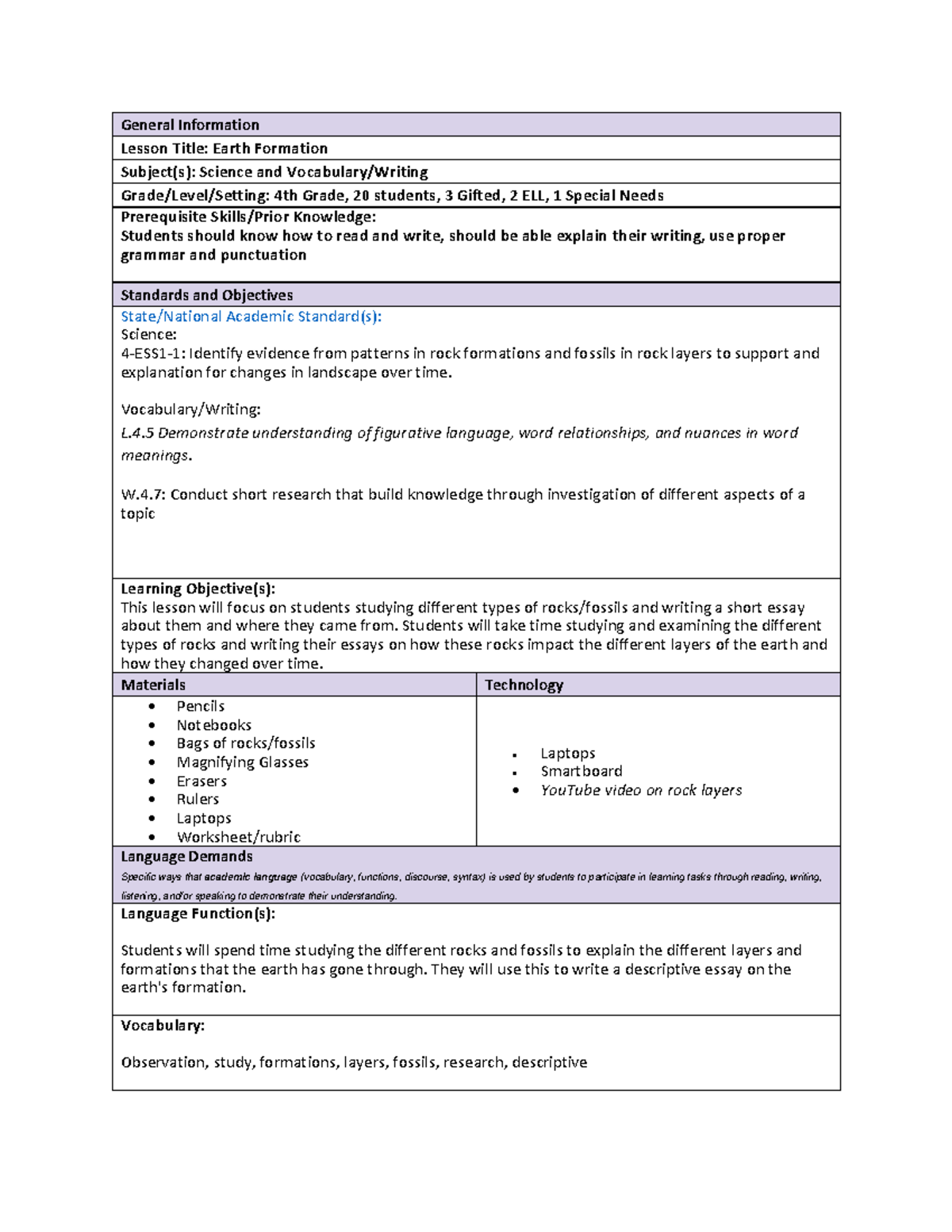 Disciplinary Literacy 1-1 - General Information Lesson Title: Earth ...