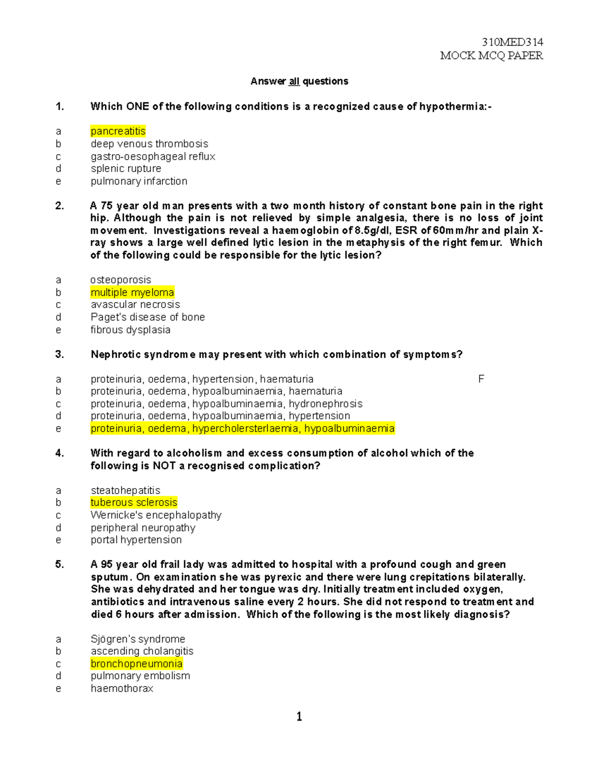 SBCP MCQ Mock Exam 2010 with answers copy - MOCK MCQ PAPER Answer all questions 1. Which ONE of ...