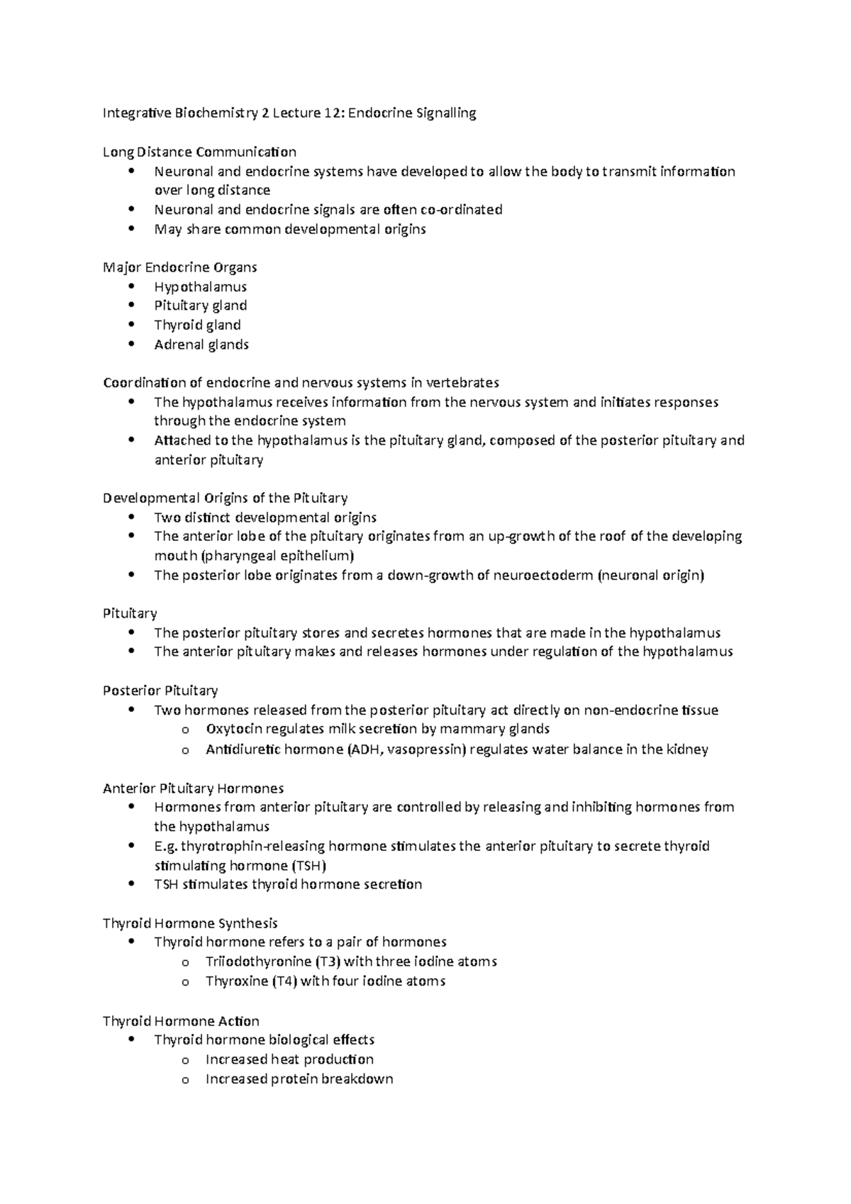 Lecture 12 Notes Endocrinology 1 Integrative Biochemistry 2 Lecture 12 Endocrine Signalling