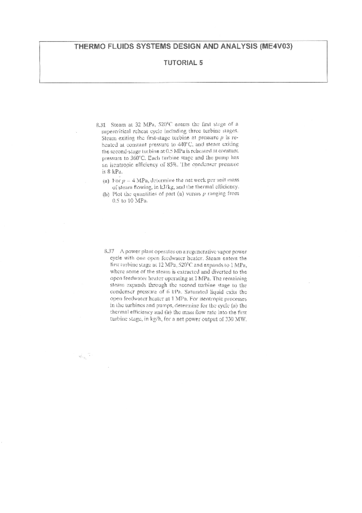 Thermo - Fluids Systems Design and Analysis - Tutorial work - Tutorial ...