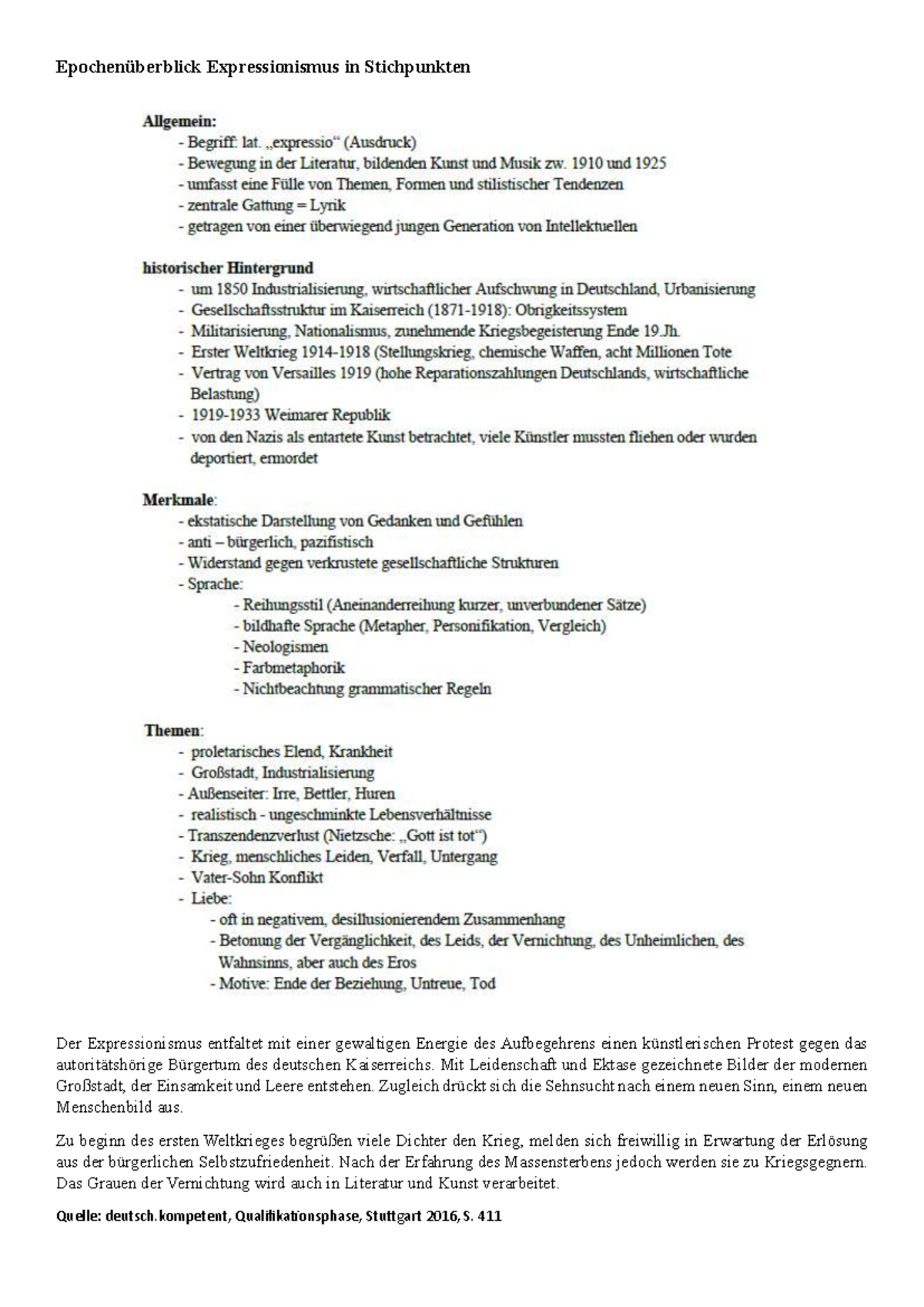 Epochenüberblick Expressionismus in Stichpunkten - Epochenüberblick ...