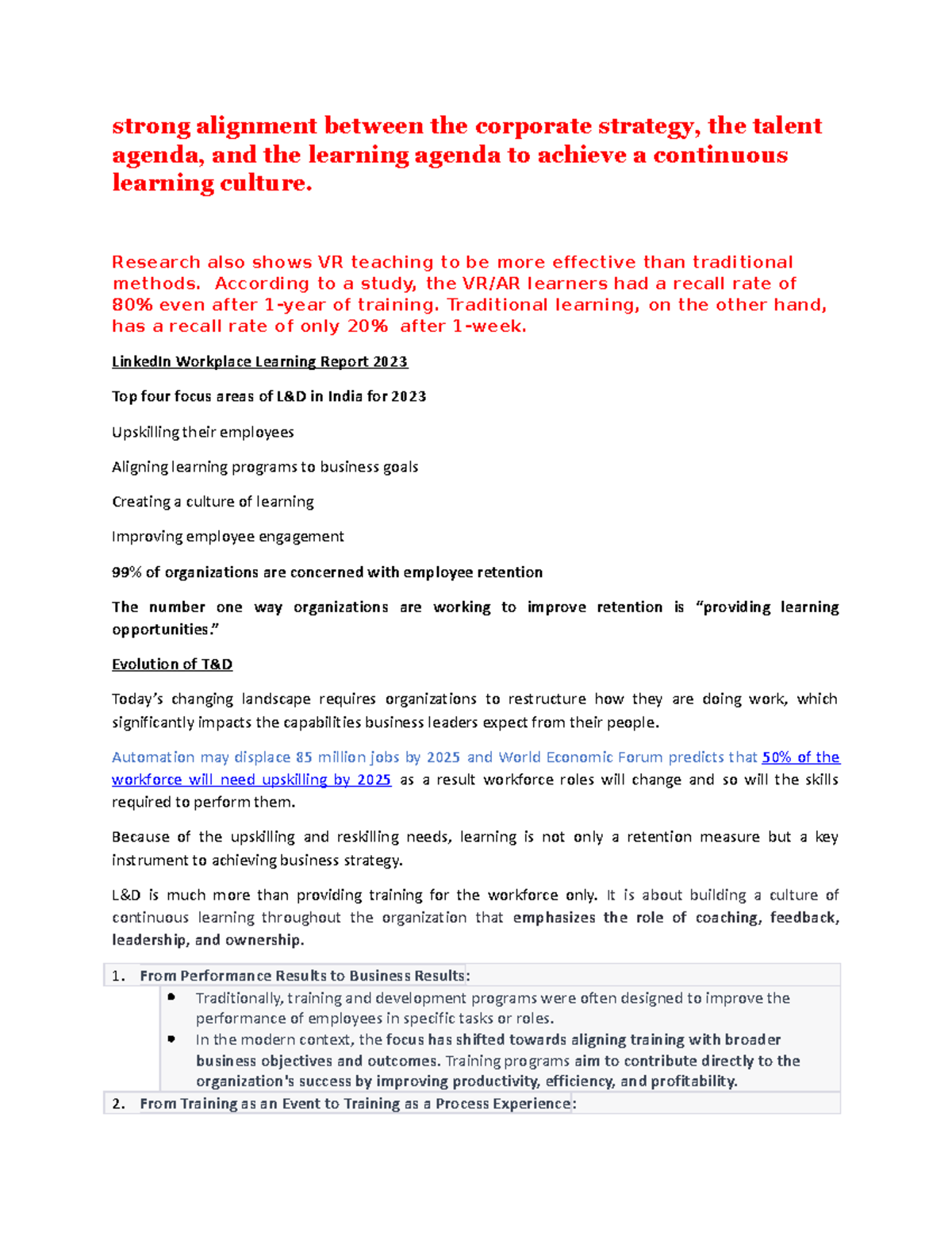 L&D - strong alignment between the corporate strategy, the talent ...