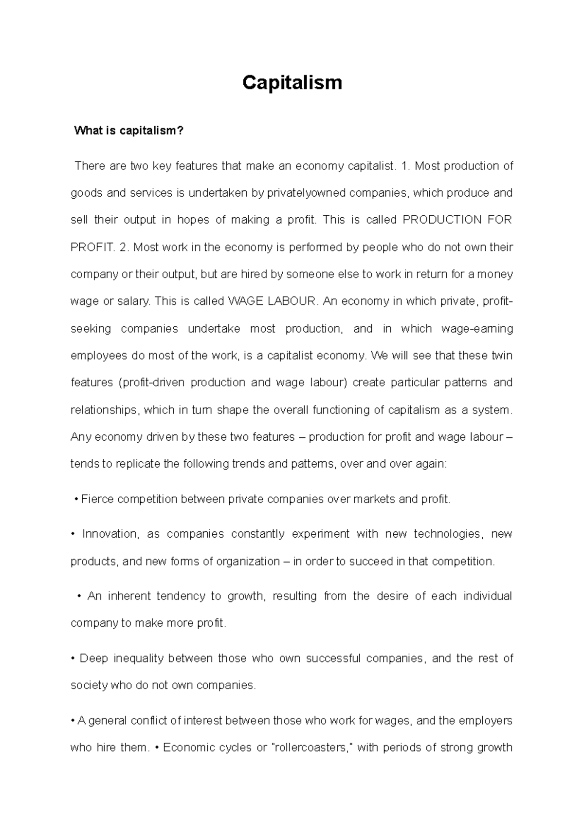 Capitalism - notes that have definition, examples, solutions and ...