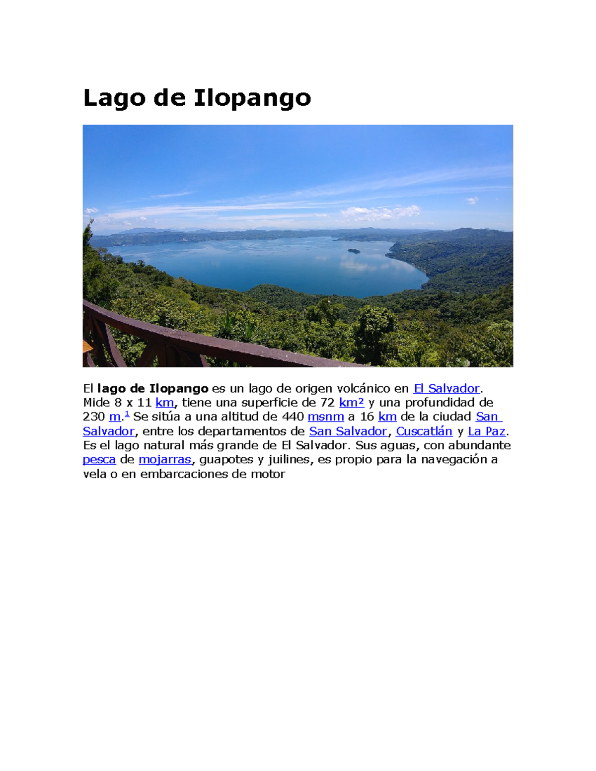 Lago de Ilopango - LAGOS - Lago de Ilopango El lago de Ilopango es un ...