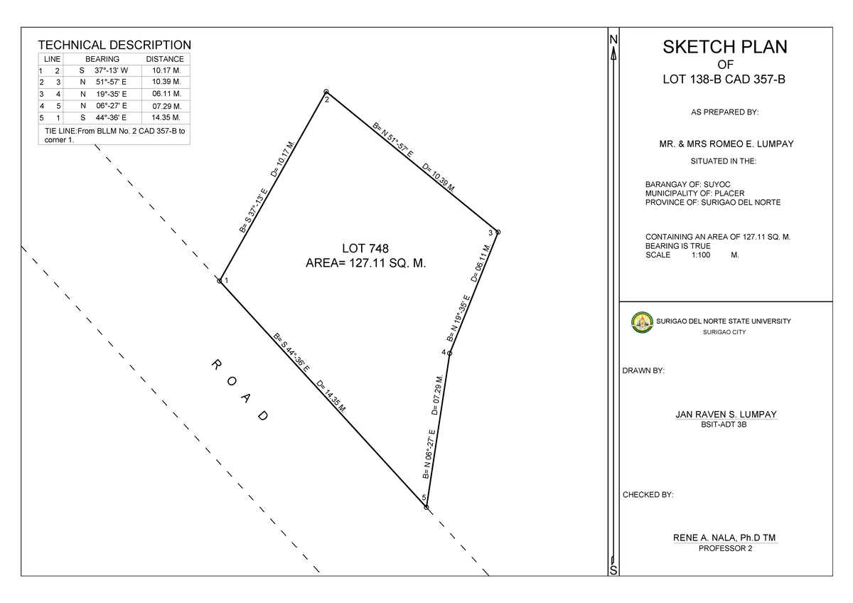 Sketch-PLAN - SKETCH - LINE BEARING DISTANCE 1 2 2 3 3 4 4 5 5 1 TIE ...