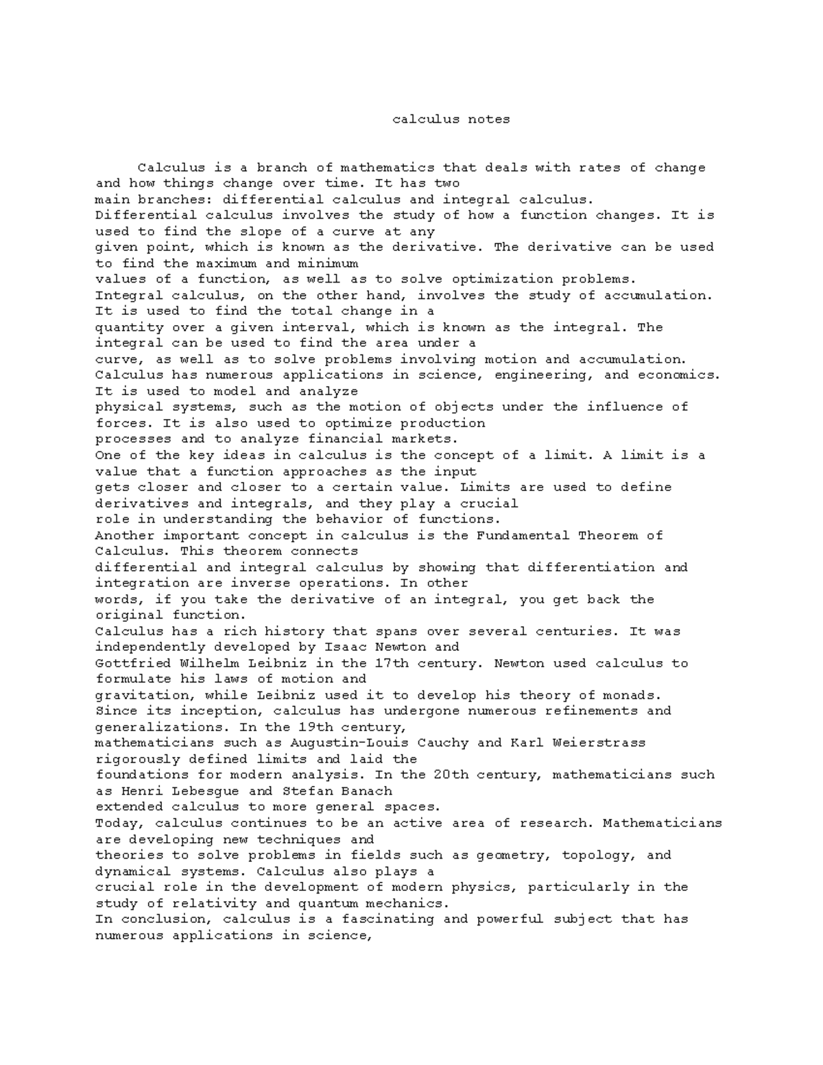 Calculus notes - calculus notes Calculus is a branch of mathematics ...