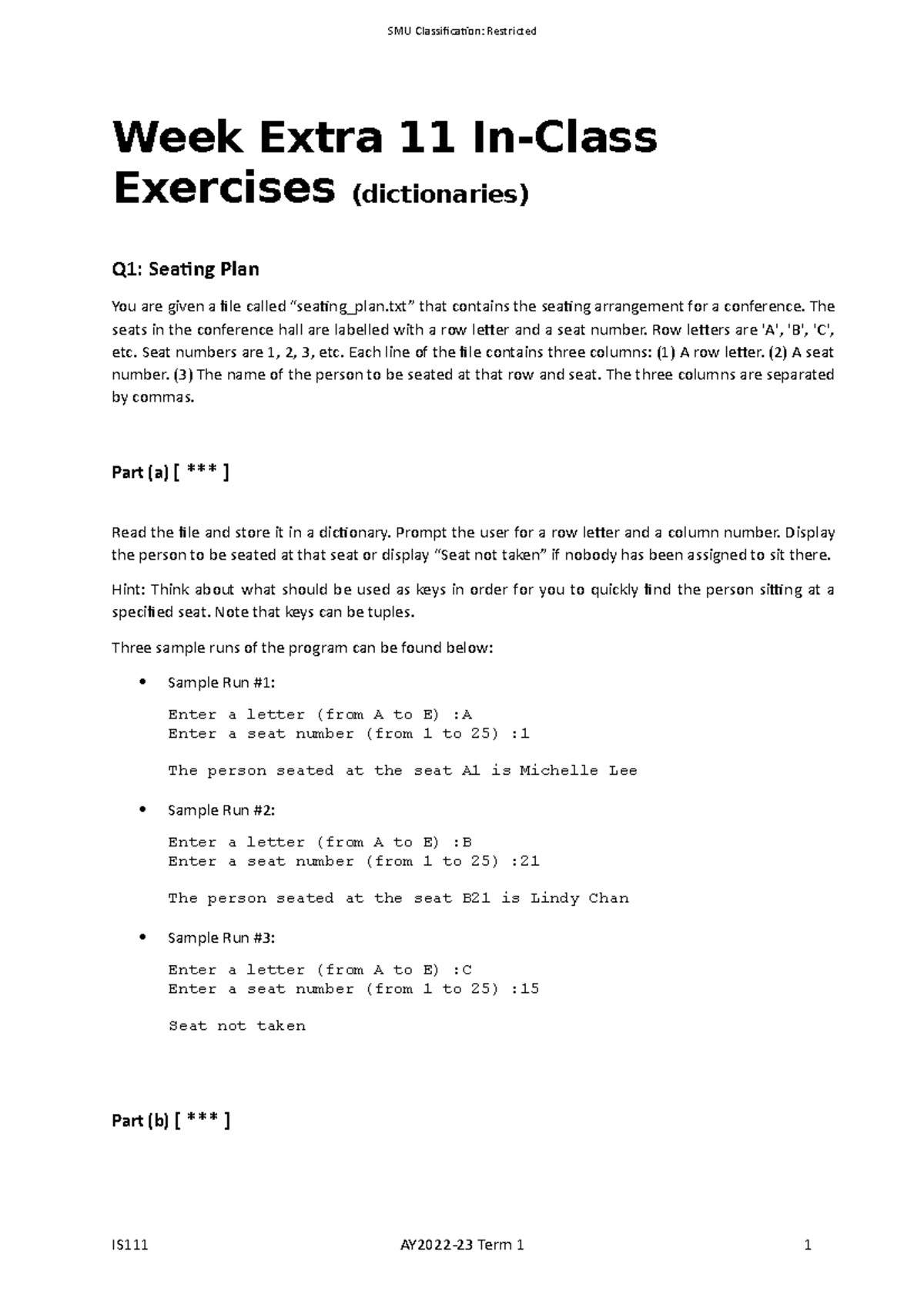 Week 11 In Class Exercises Extra V1 Week Extra 11 In Class Exercises Dictionaries Q1 Sea 