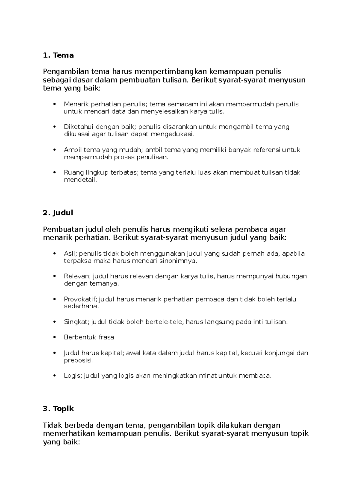 B. Indonesia - Perbedaan TEMA, Judul, Topik - 1. Tema Pengambilan tema ...