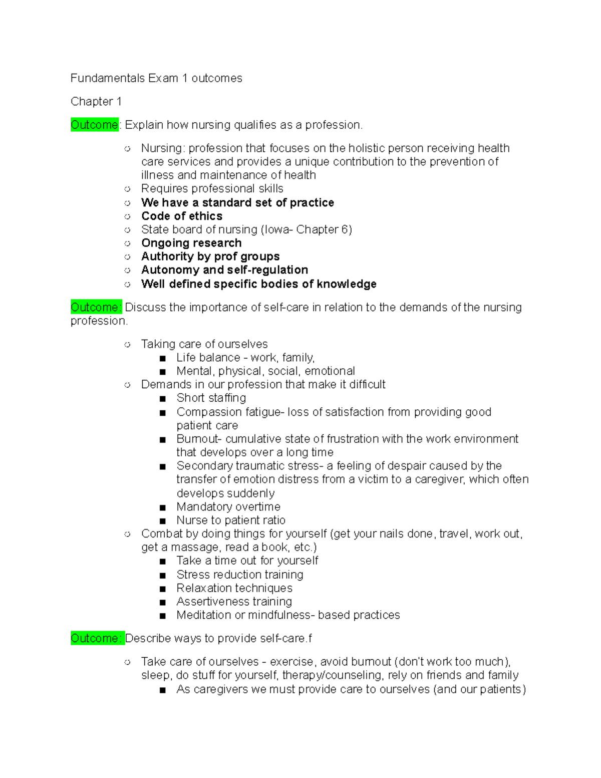Exam 1 Outcomes - Fundamentals Exam 1 outcomes Chapter 1 Outcome ...