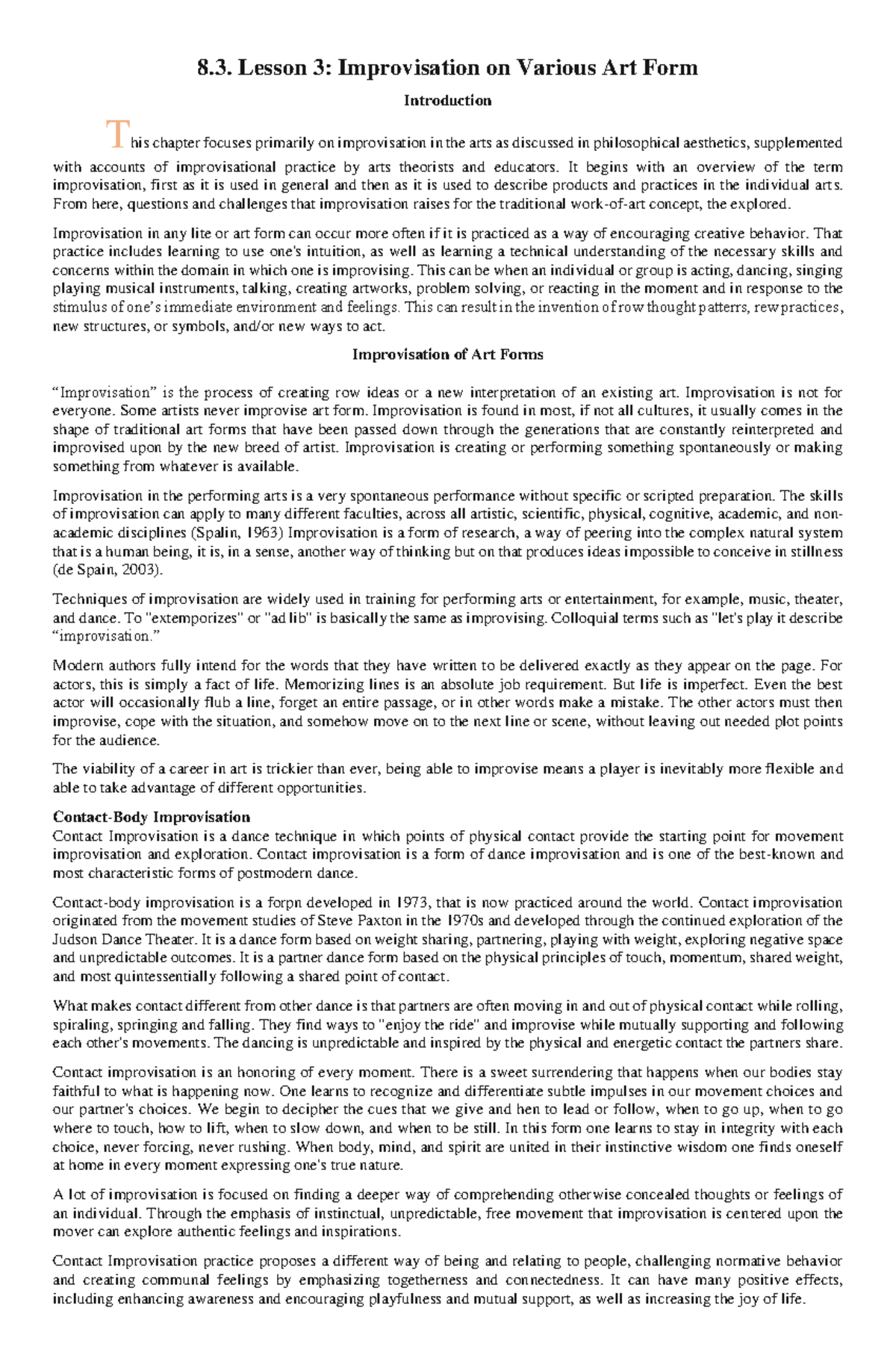 IMPROVISATION ART - 8. Lesson 3: Improvisation on Various Art Form ...