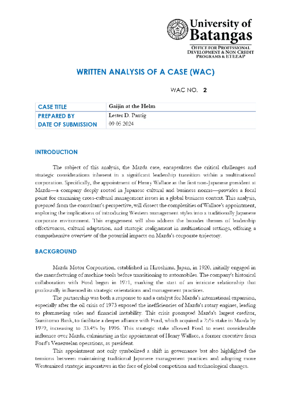 WAC-2 written analysis - Mechanical Enginnering - Studocu