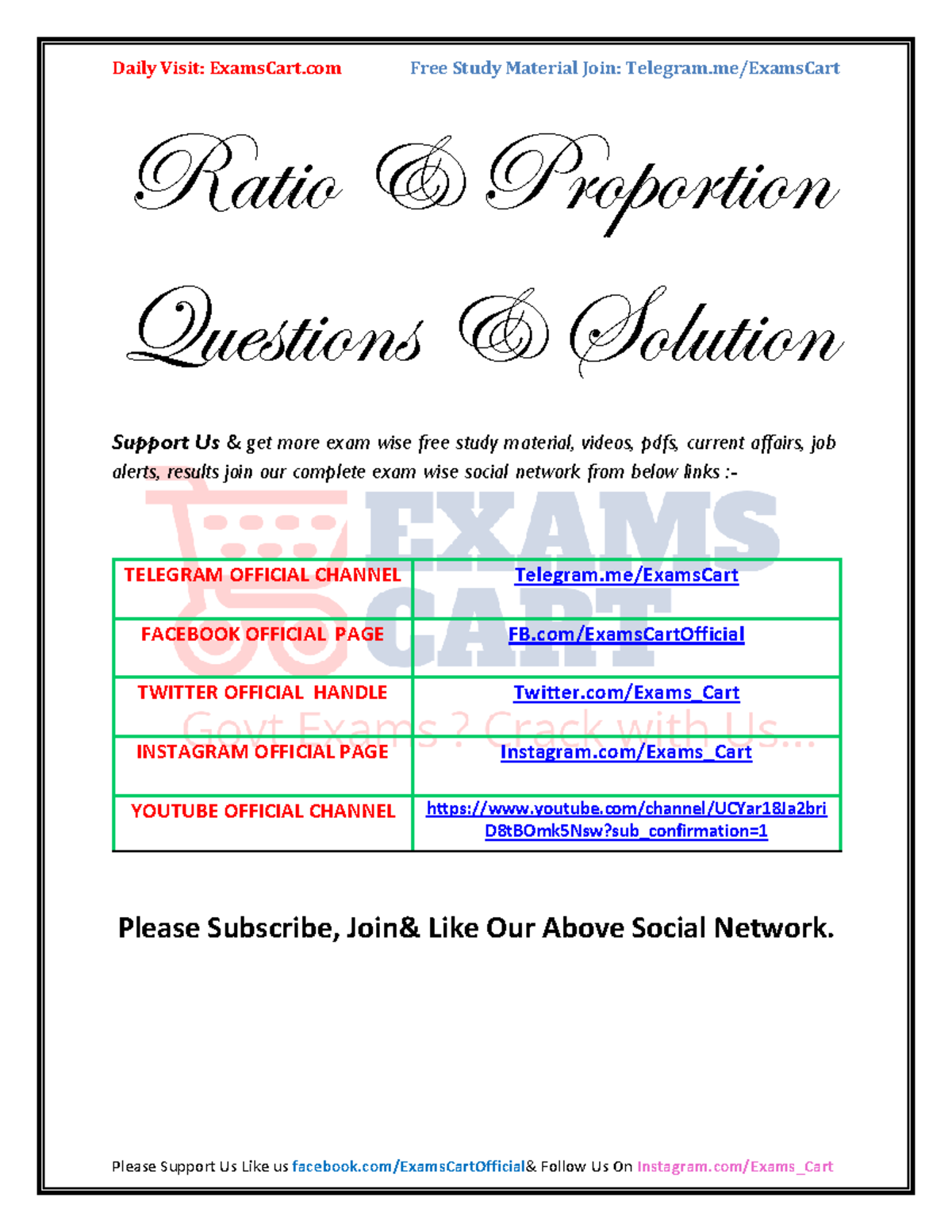 Ratio Proportion Part 2 Short Tricks Question Answers Pdf By Exams Cart ...