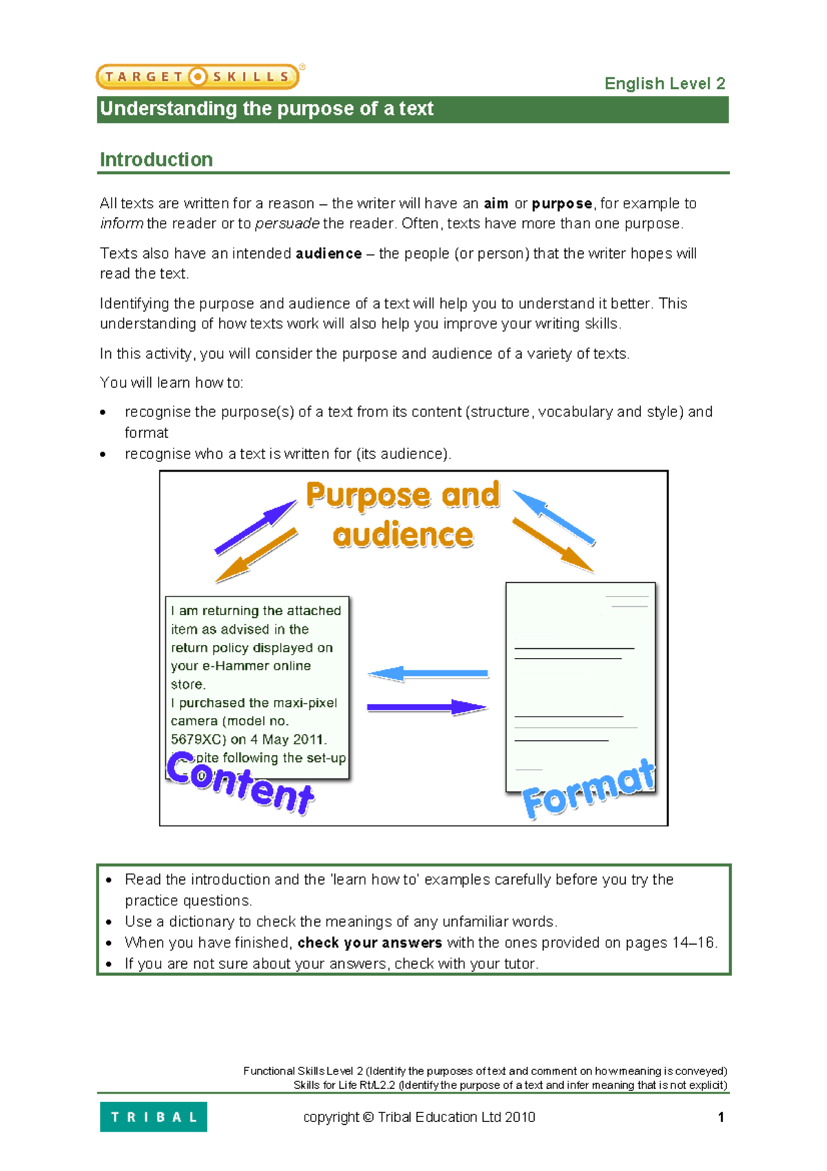 L2 Understanding the purpose - Understanding the purpose of a text ...