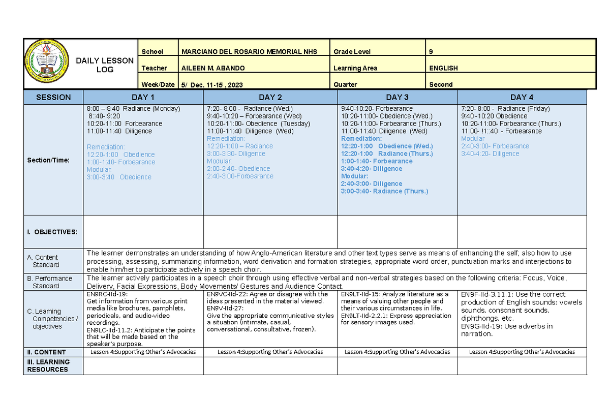 9th-Week-October-17-21-2023-English-DLL Grade 9 nov. 13-17 novemberv 20 ...