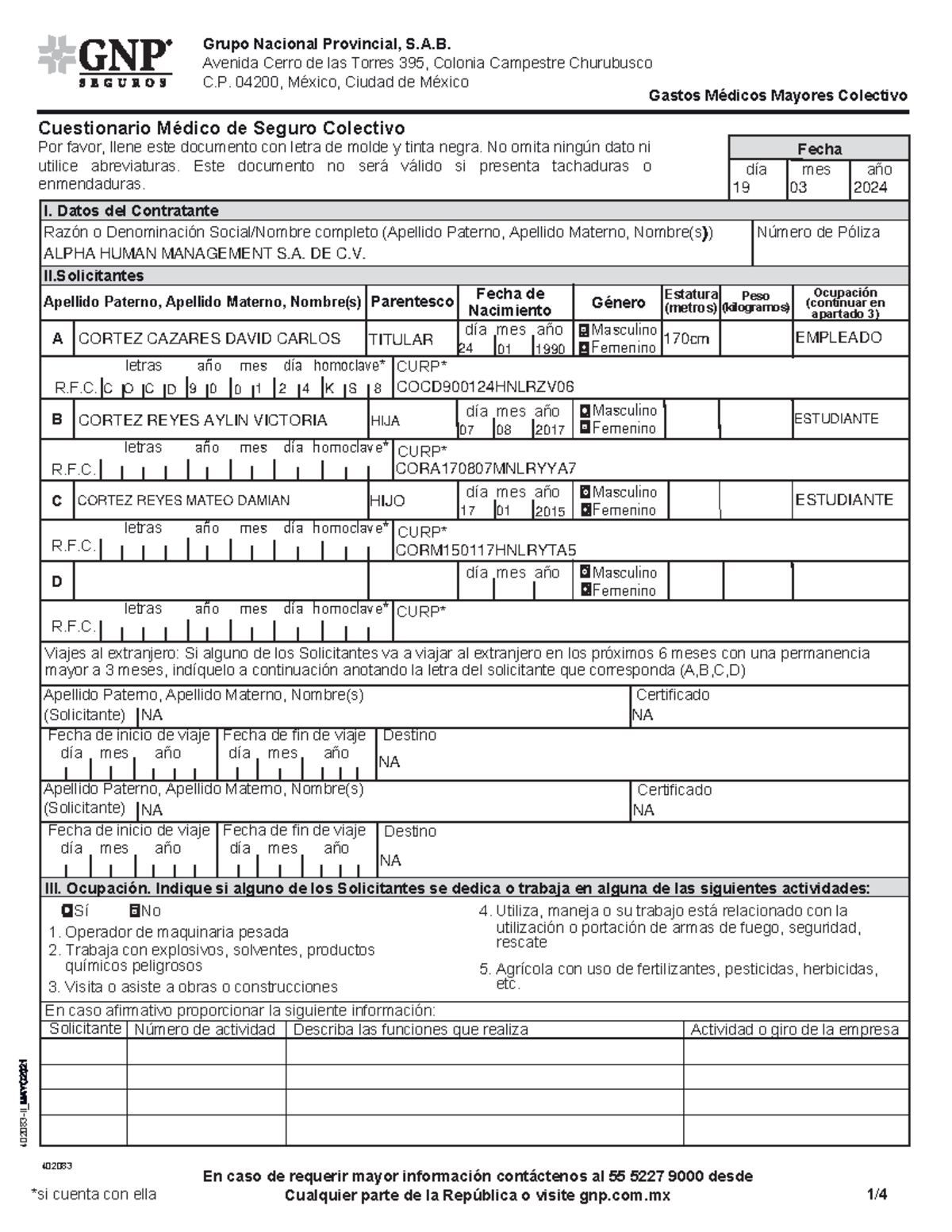 Cuestionario médico - .32131313 - Cuestionario Médico de Seguro Colectivo Por favor, llene este ...