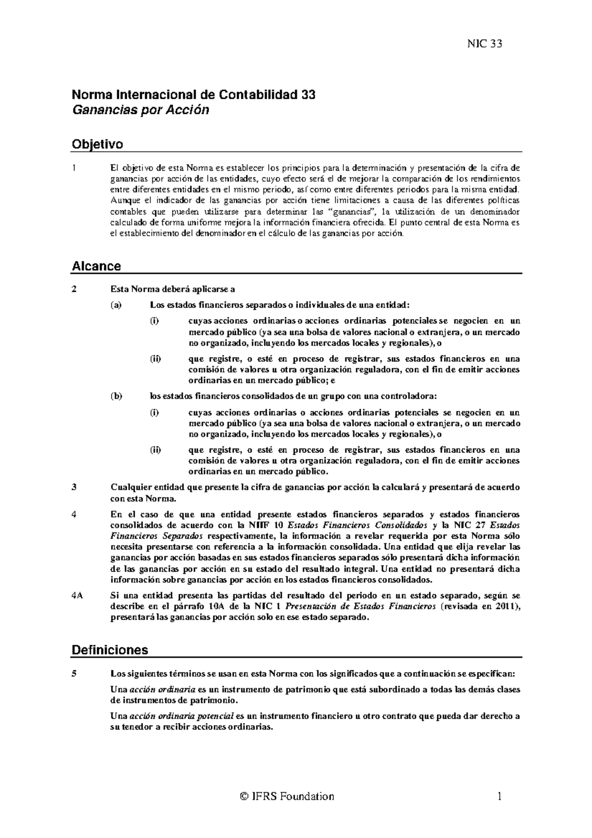 NIC 33 Ganancias POR Accion - Norma Internacional de Contabilidad 33 ...