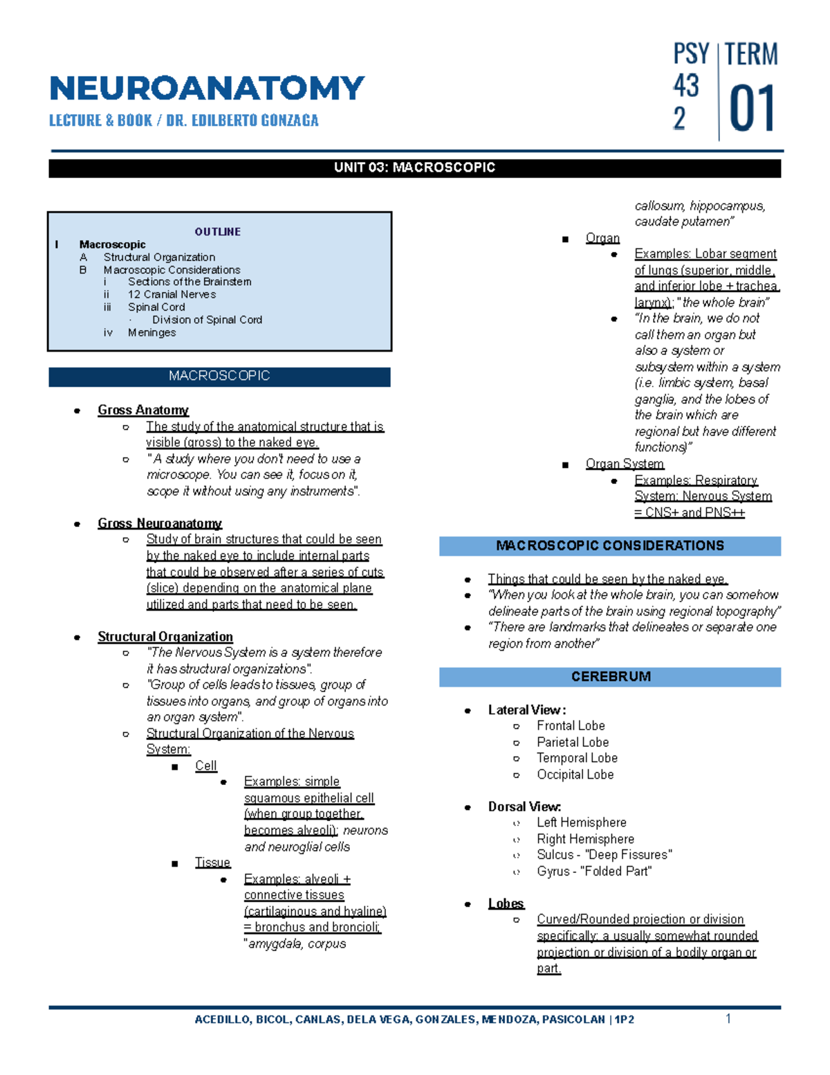 PSY-432 UNIT-3 Macroscopic - NEUROANATOMY LECTURE & BOOK / DR ...